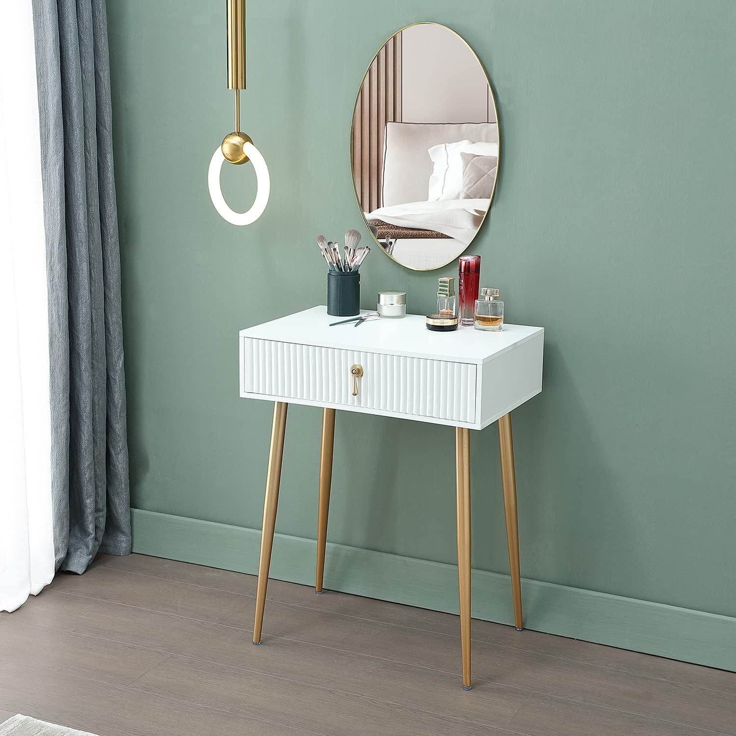 Small Vanity Desk with Drawers, Makeup Table with Storage, White and ...