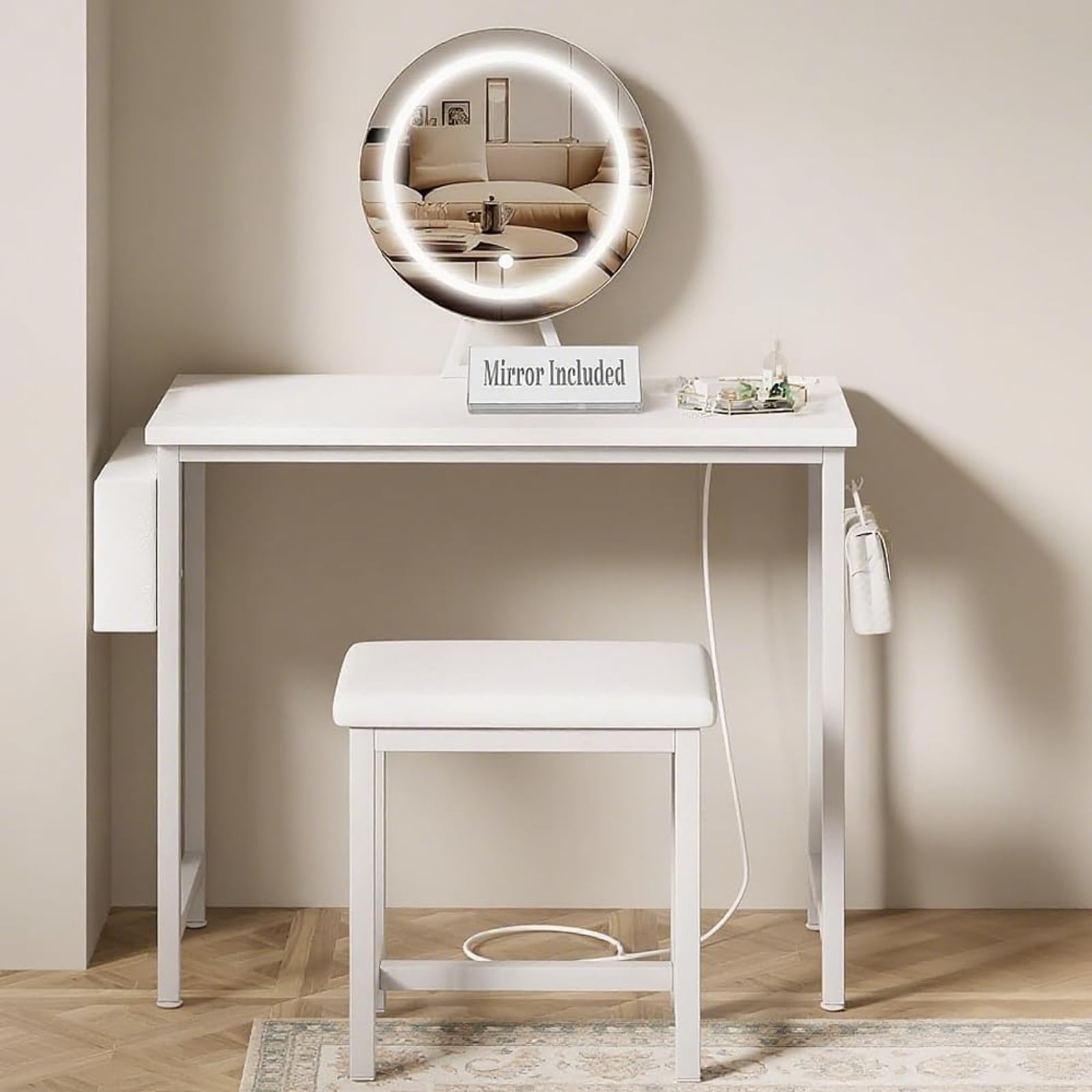 JEZWX Small White Vanity Desk with Mirror, Lights & Chair - Walmart.com