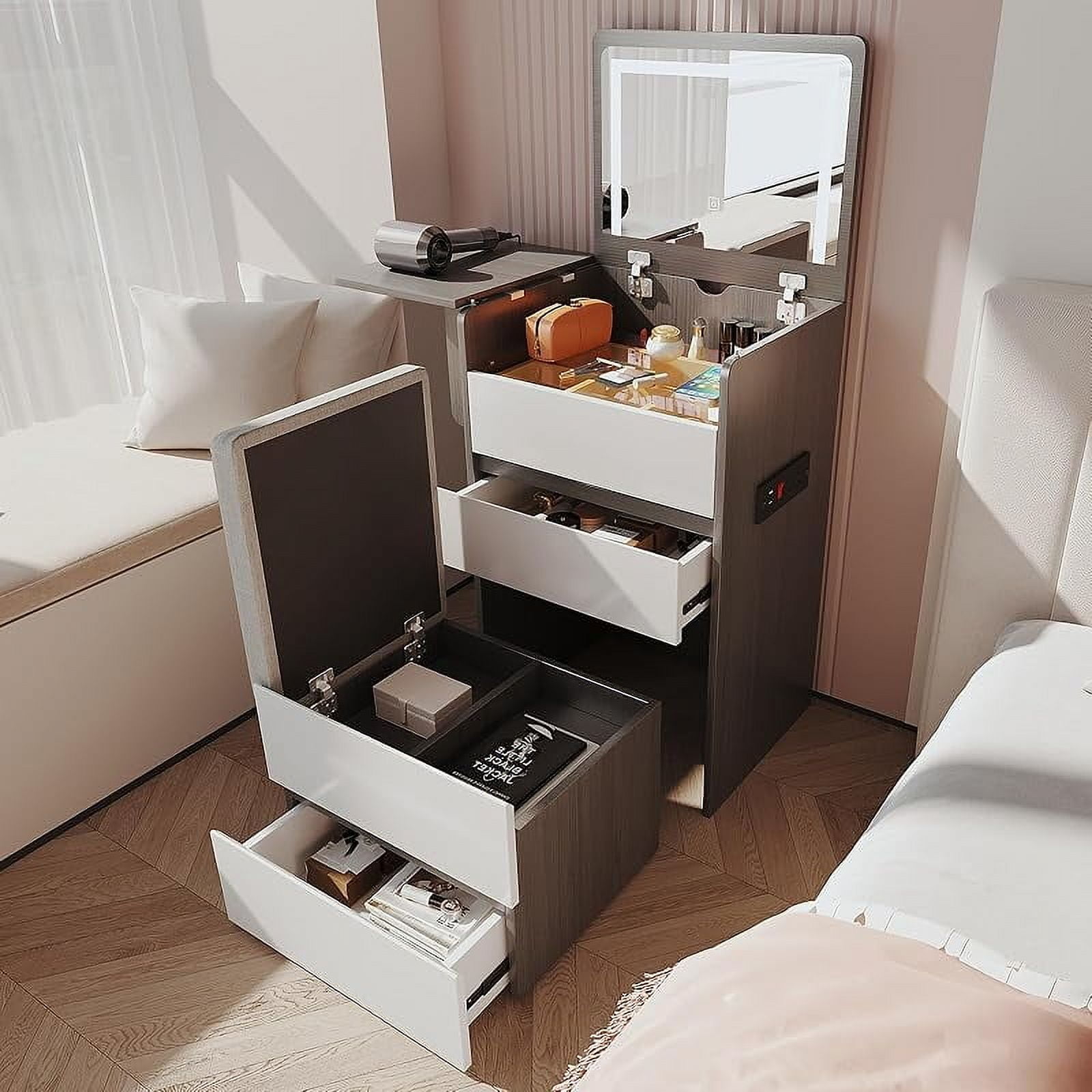 Small Vanity with Mirror, Compact Makeup Vanity Set with 3 Drawers 1 ...