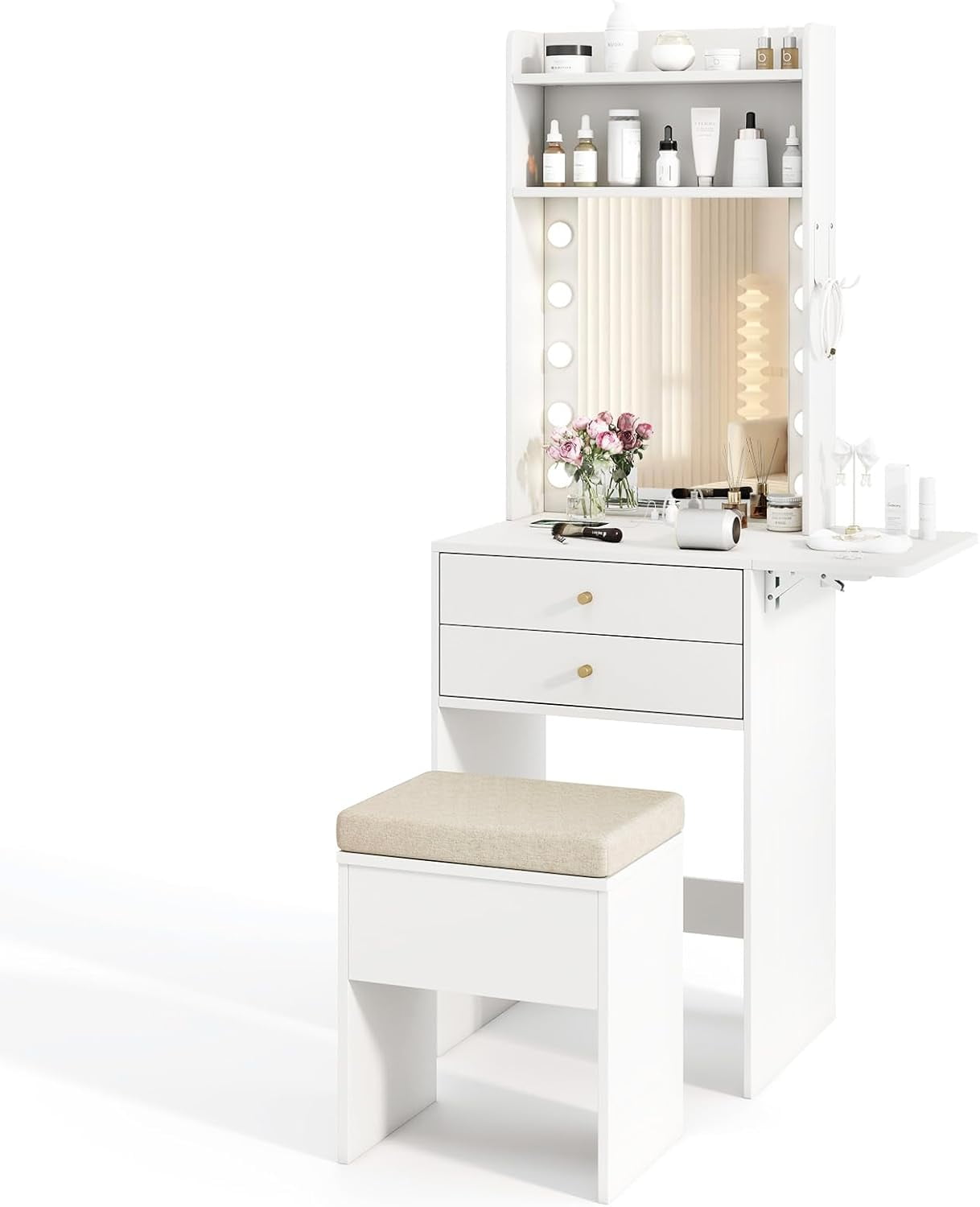Small Vanity with Mirror and Lights Slim 3 in 1 Vanity with Charging ...