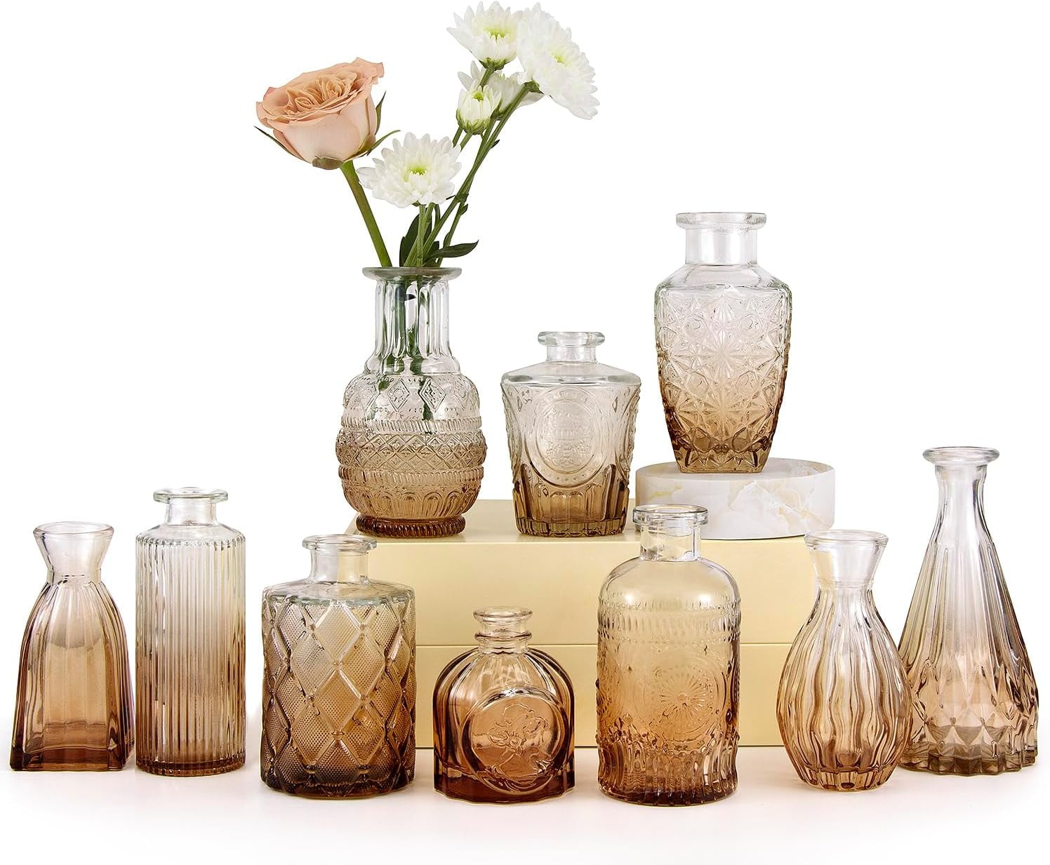 Small Vases for Flowers Set of 10, Small Vases for Centerpieces, Mini Bud Vases in Bulk, Small ...