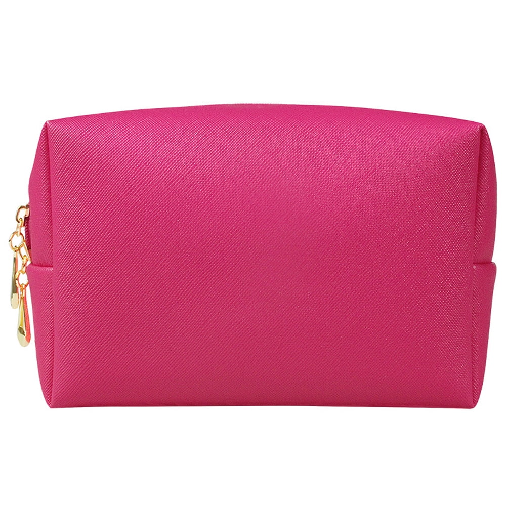 Small Vegan Leather Makeup Bag Zipper Pouch Travel Cosmetic Organizer