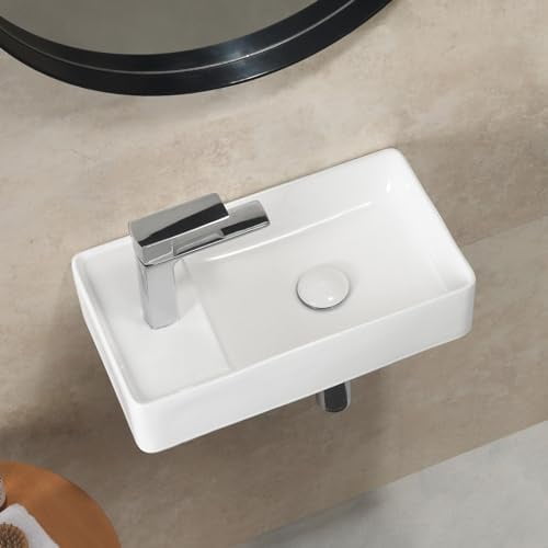 Small Vessel Sink with Pop Up Drain, 18" x10" Porcelain Ceramic Wall ...