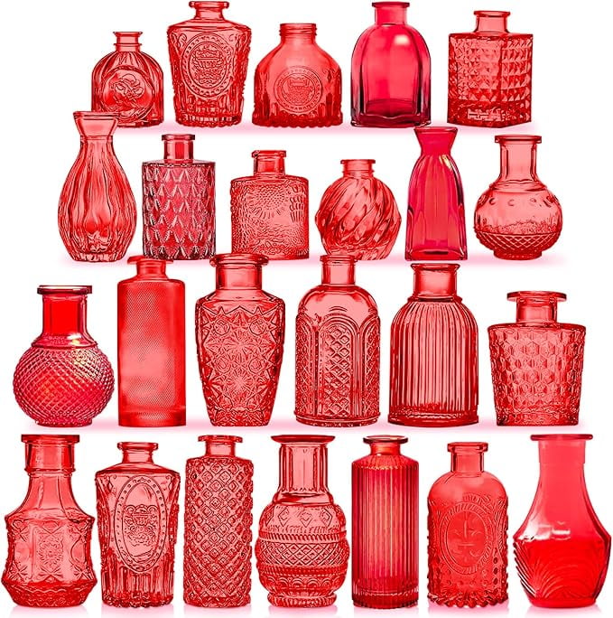 Small Vintage Red Glass Flower Pattern Vases, Set of 24 - Walmart.com