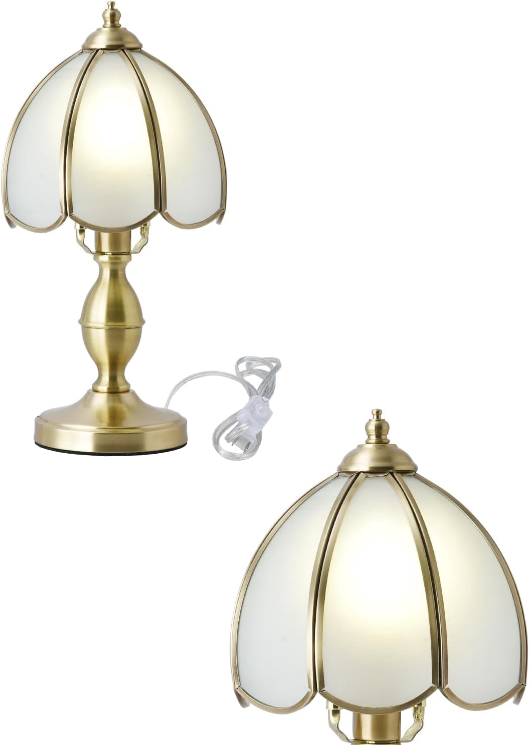 Small Vintage Table Lamps with Frosted Glass Lampshade and Brass Base ...