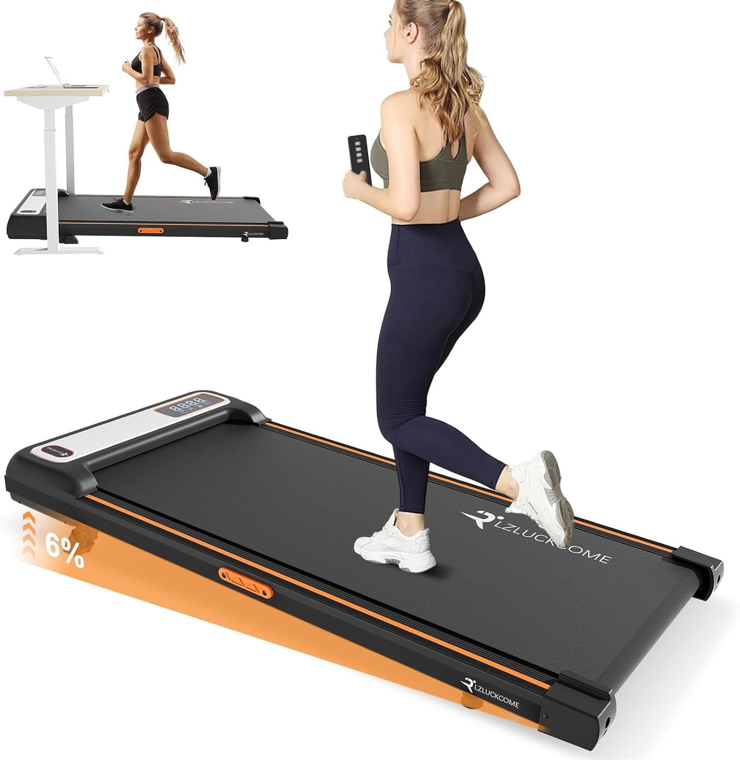 Small Walking Pad Under Desk Treadmill with Incline 2.5HP Quiet Portable Compact Treadmill with ...