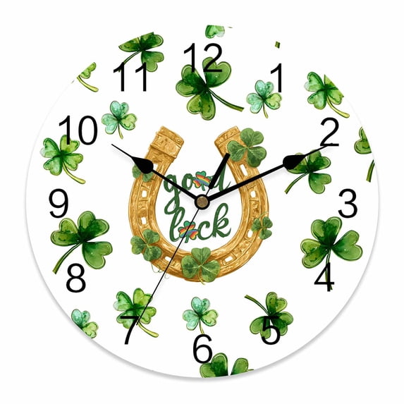 Small Wall Clock 10 Inch Shamrocks St. Patrick's Day Round Silent ...