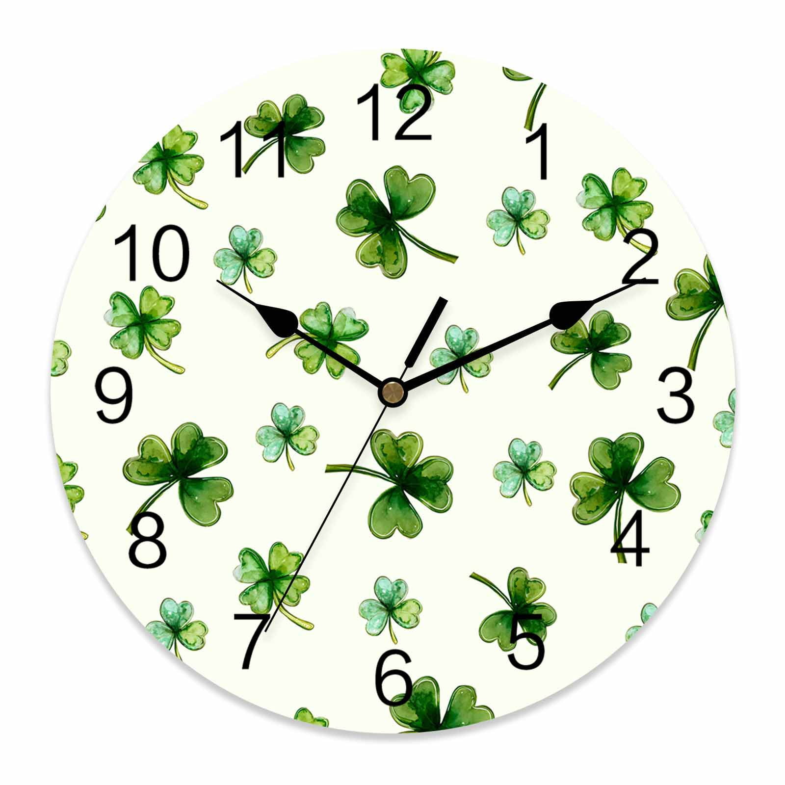 Small Wall Clock 10 Inch Shamrocks St. Patrick's Day Round Silent ...