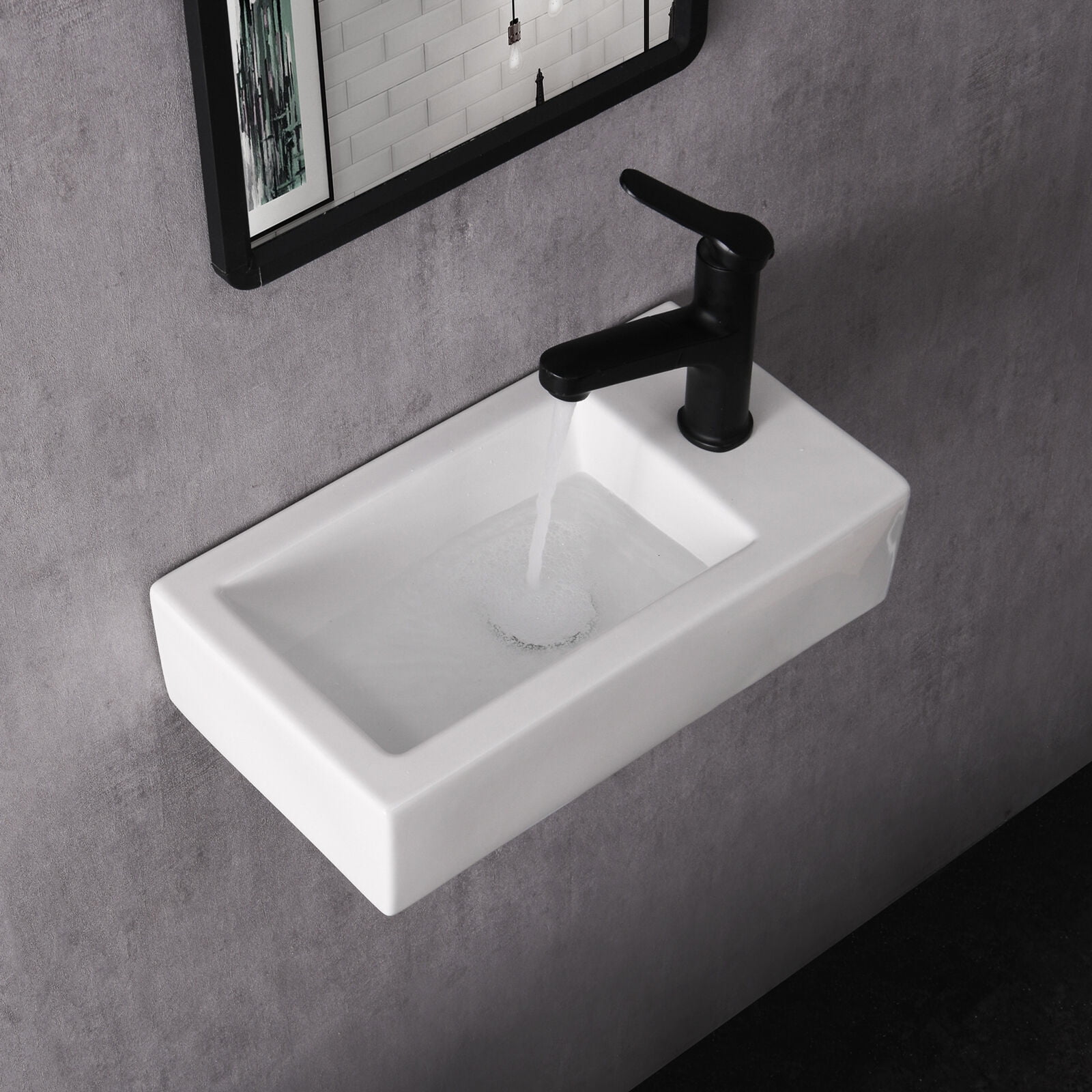 Small Wall Mount Rectangle Basin Corner Bathroom Vessel Sink with Pop ...