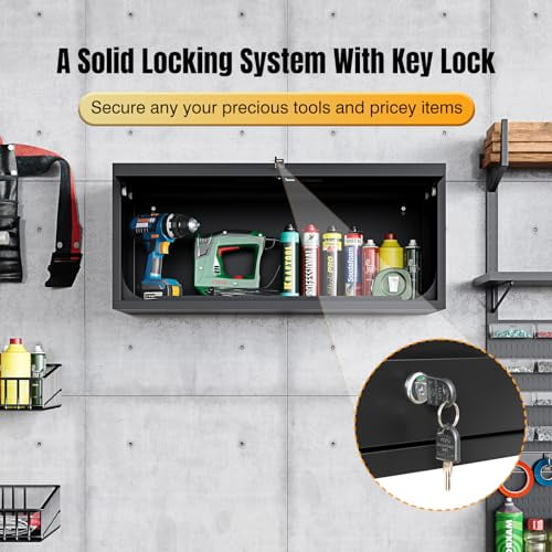 Small Wall-Mounted Locking Cabinet Metal Garage Storage Cabinet Hanging ...