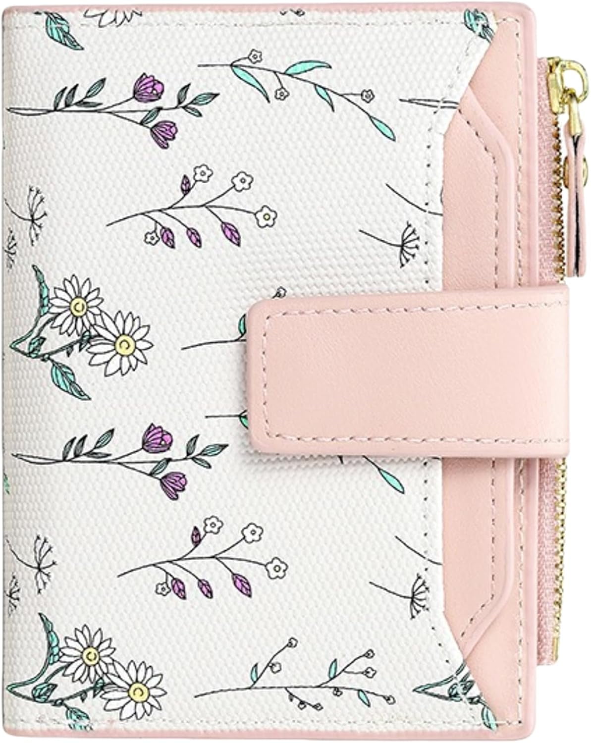 Small Wallets Women Faux Leather Bifold Card Holder Cute Flower Wallet ...