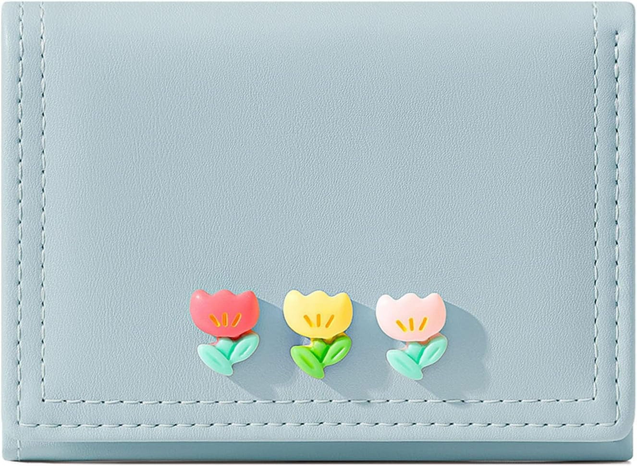 Small Wallets for Women Girls Cute Floral Trifold Leather Slim Pocket ...
