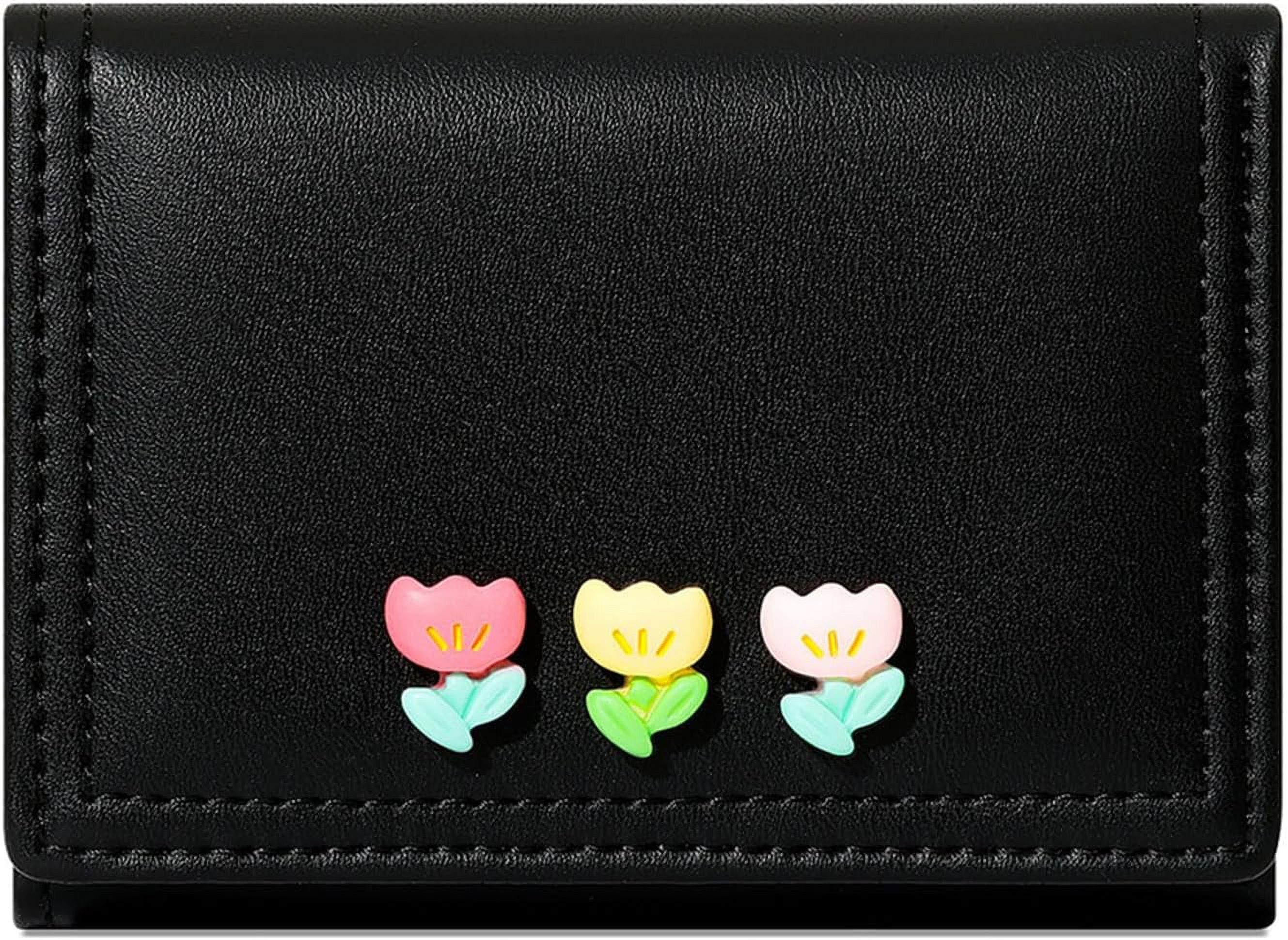 Small Wallets for Women Girls Cute Floral Trifold Leather Slim Pocket ...