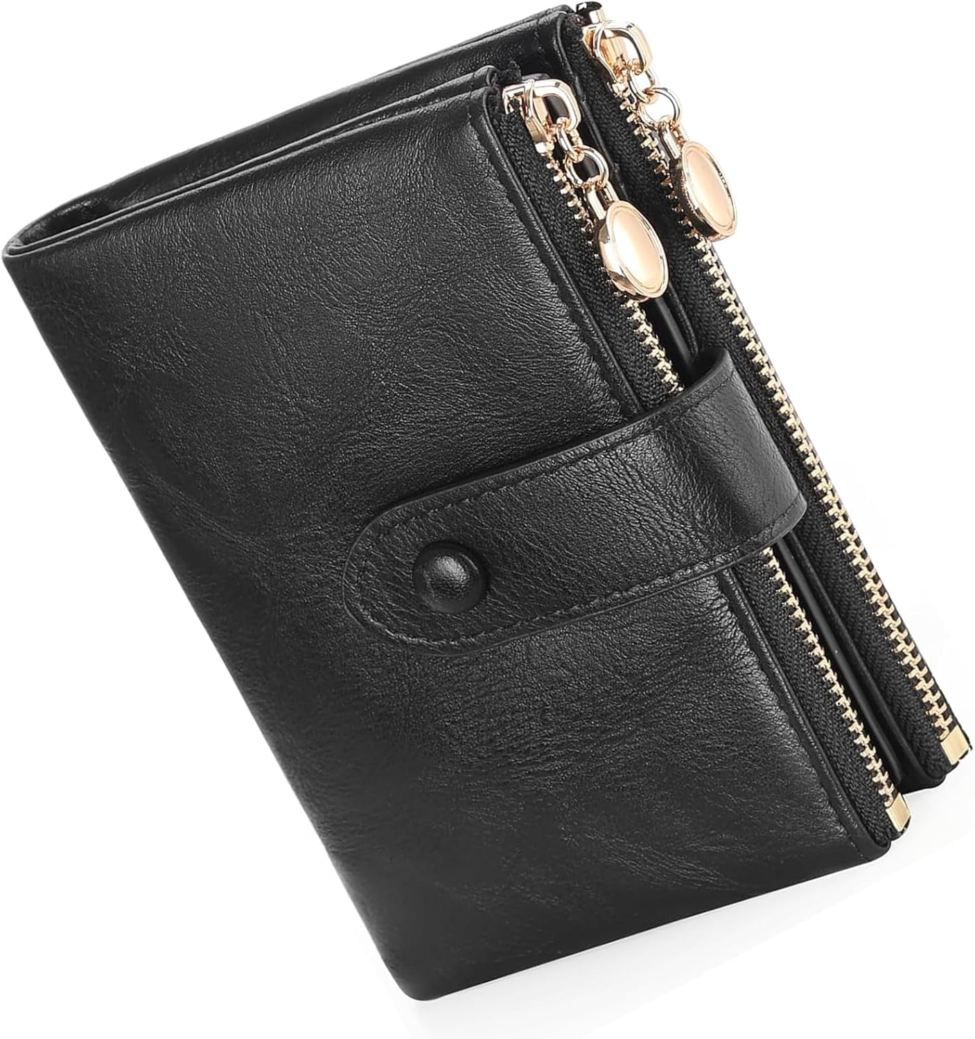 Small Wallets for Women Leather RFID Blocking Bifold Double Zipper ...