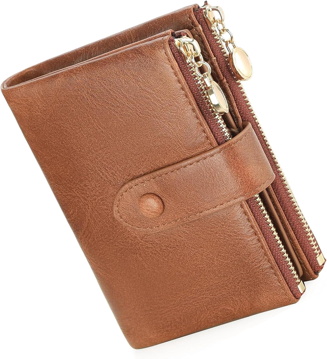 Small Wallets for Women Leather RFID Blocking Bifold Double Zipper ...