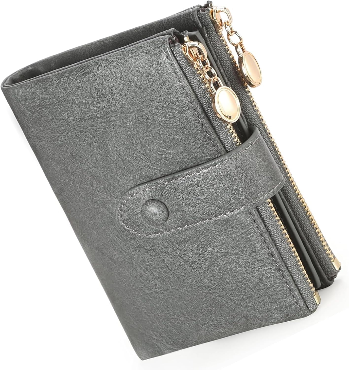 Small Wallets for Women Leather RFID Blocking Bifold Double Zipper ...
