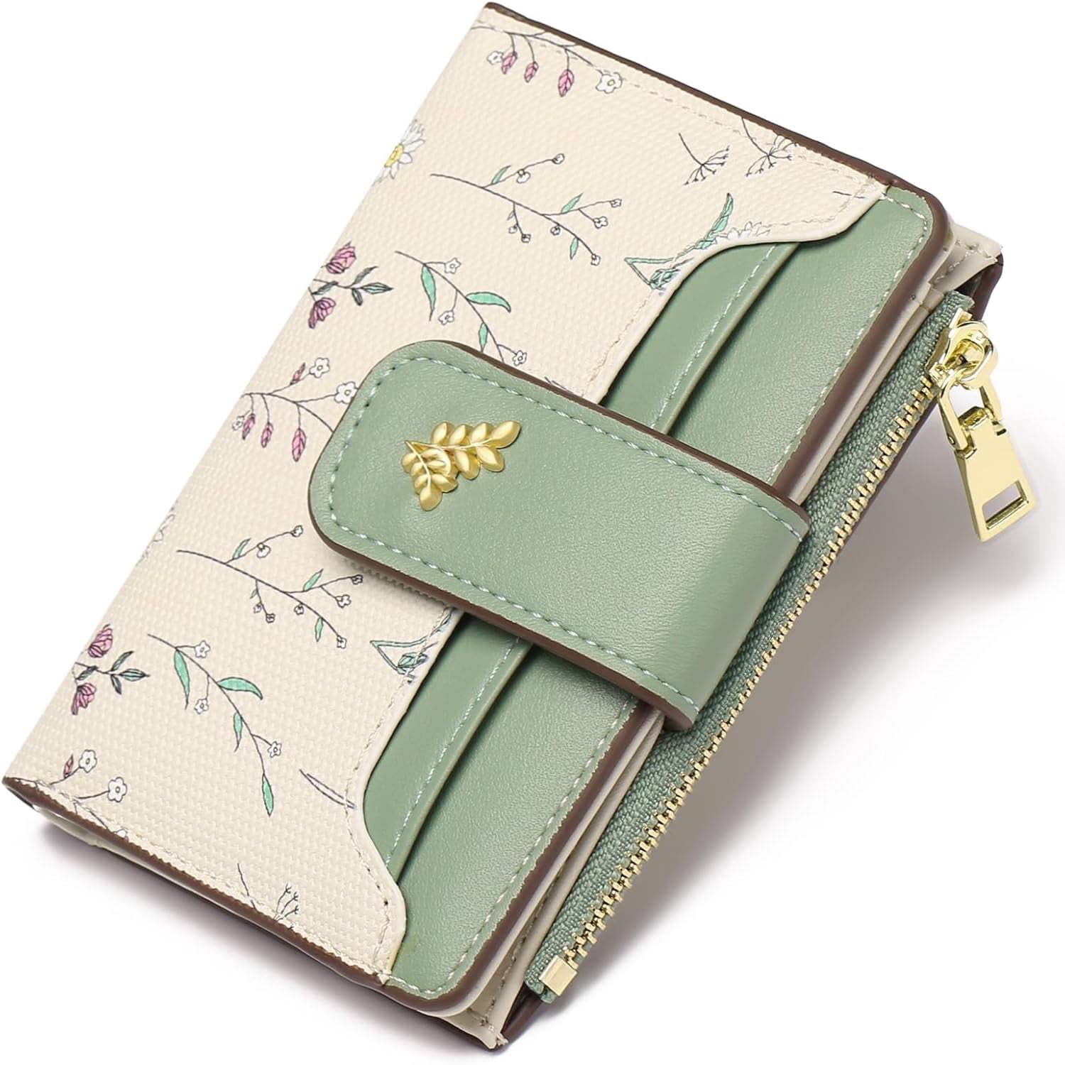 Small Wallets for Women RFID Blocking Leather Bifold Zipper Pocket ...