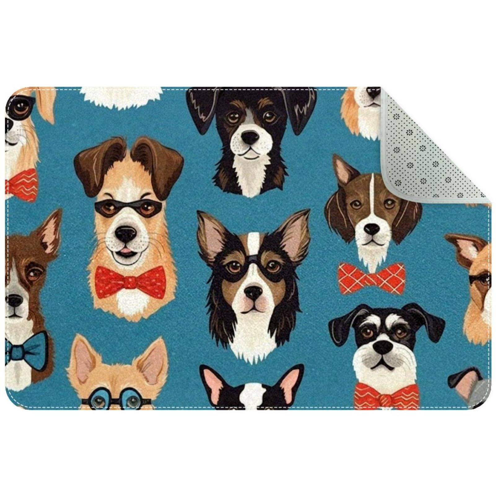 Small Washable Kitchen Rug, Cute Dogs of Different Breeds Wearing Bow ...