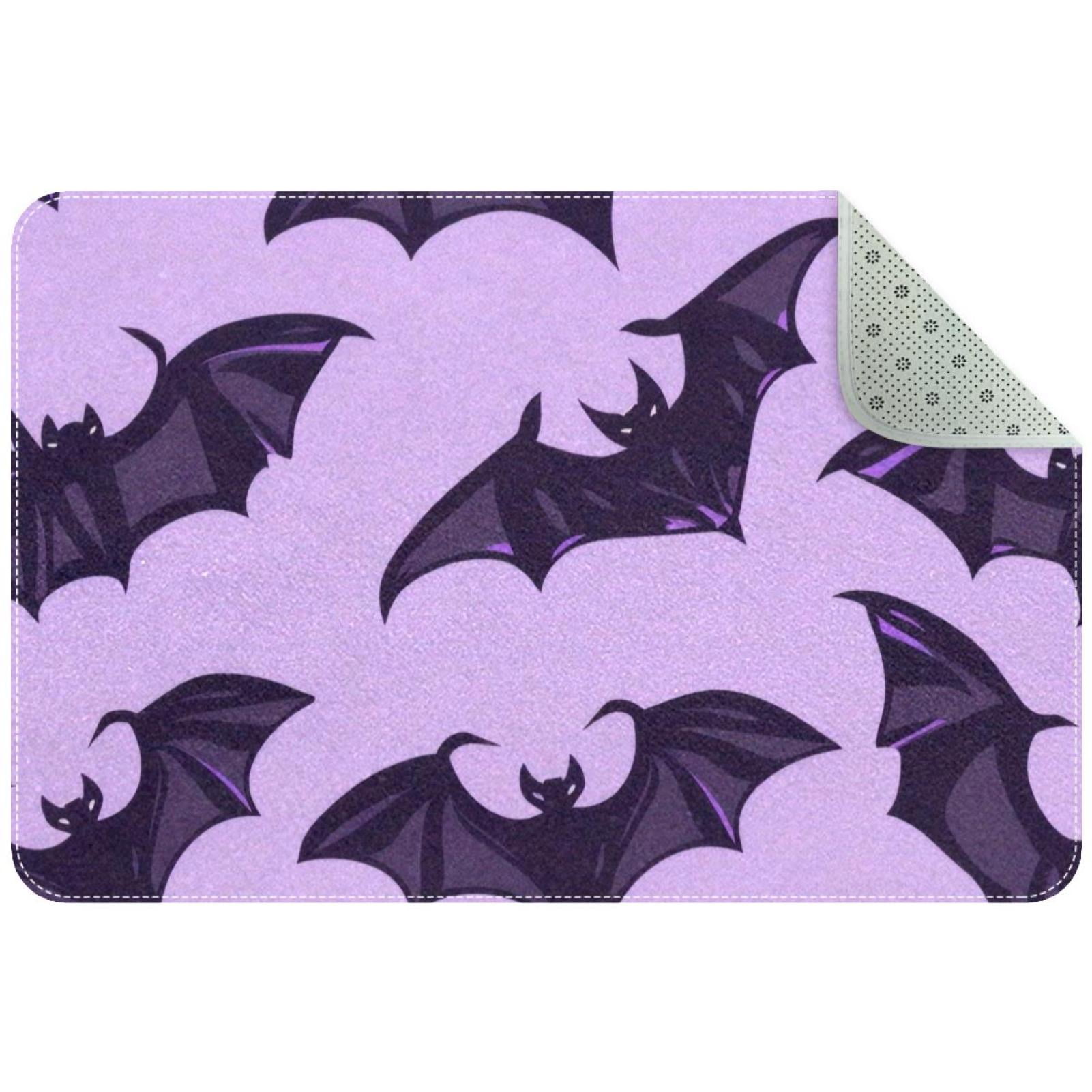 Small Washable Kitchen Rug, Halloween Black Bat Silhouette Violet ...