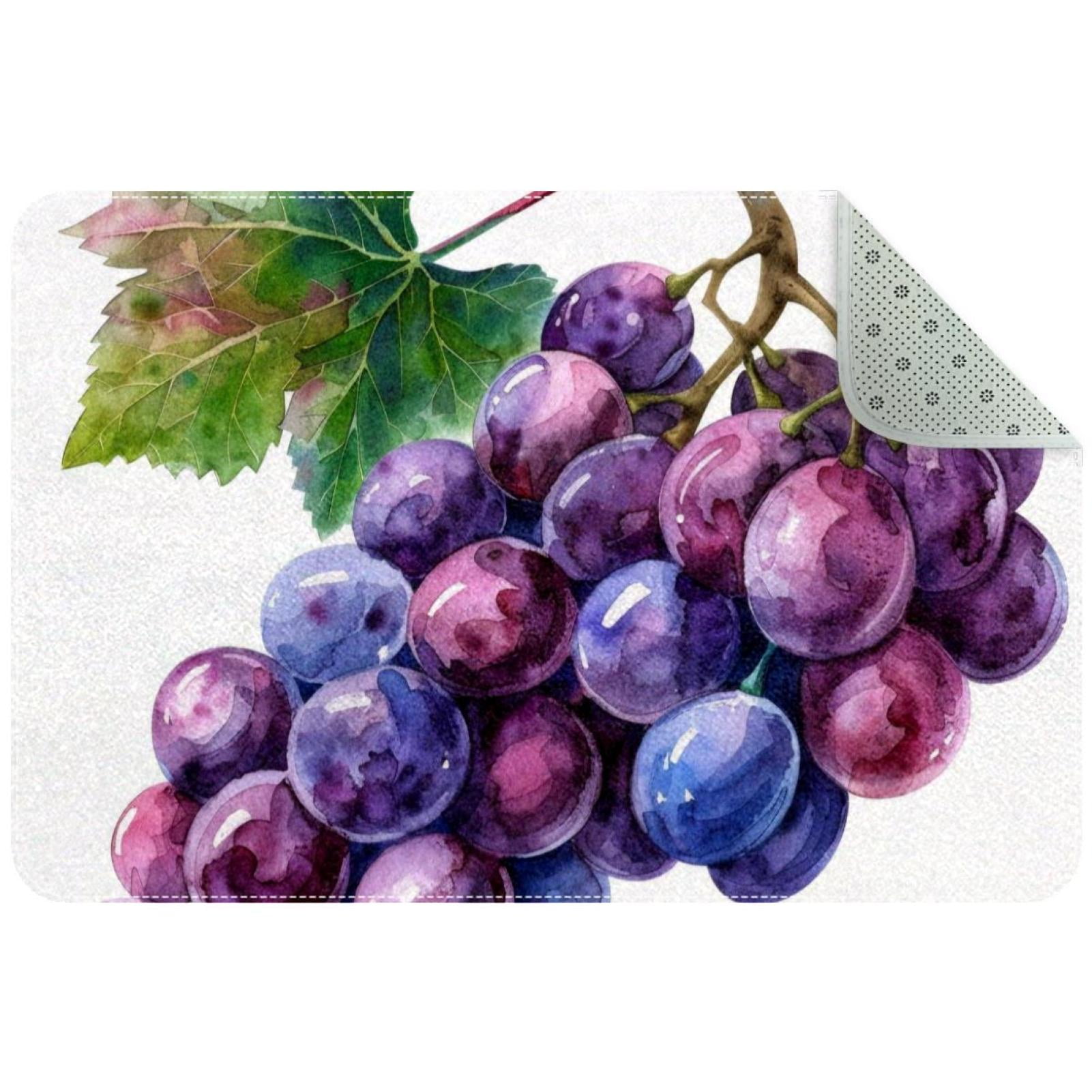 Small Washable Kitchen Rug, Watercolor Fruit Grapes on White Background ...