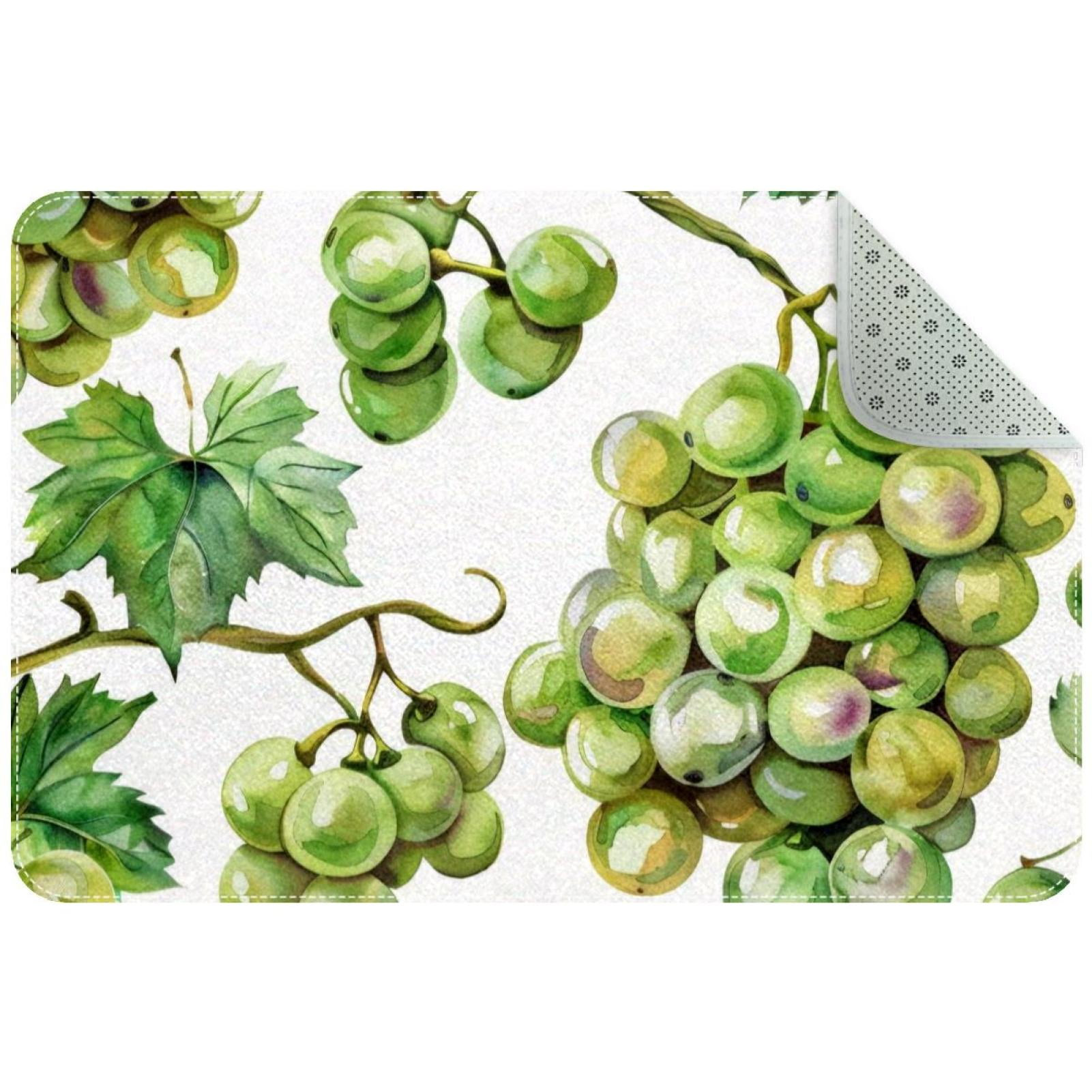 Small Washable Kitchen Rug, Watercolor Green Grapes Grape Bones and ...