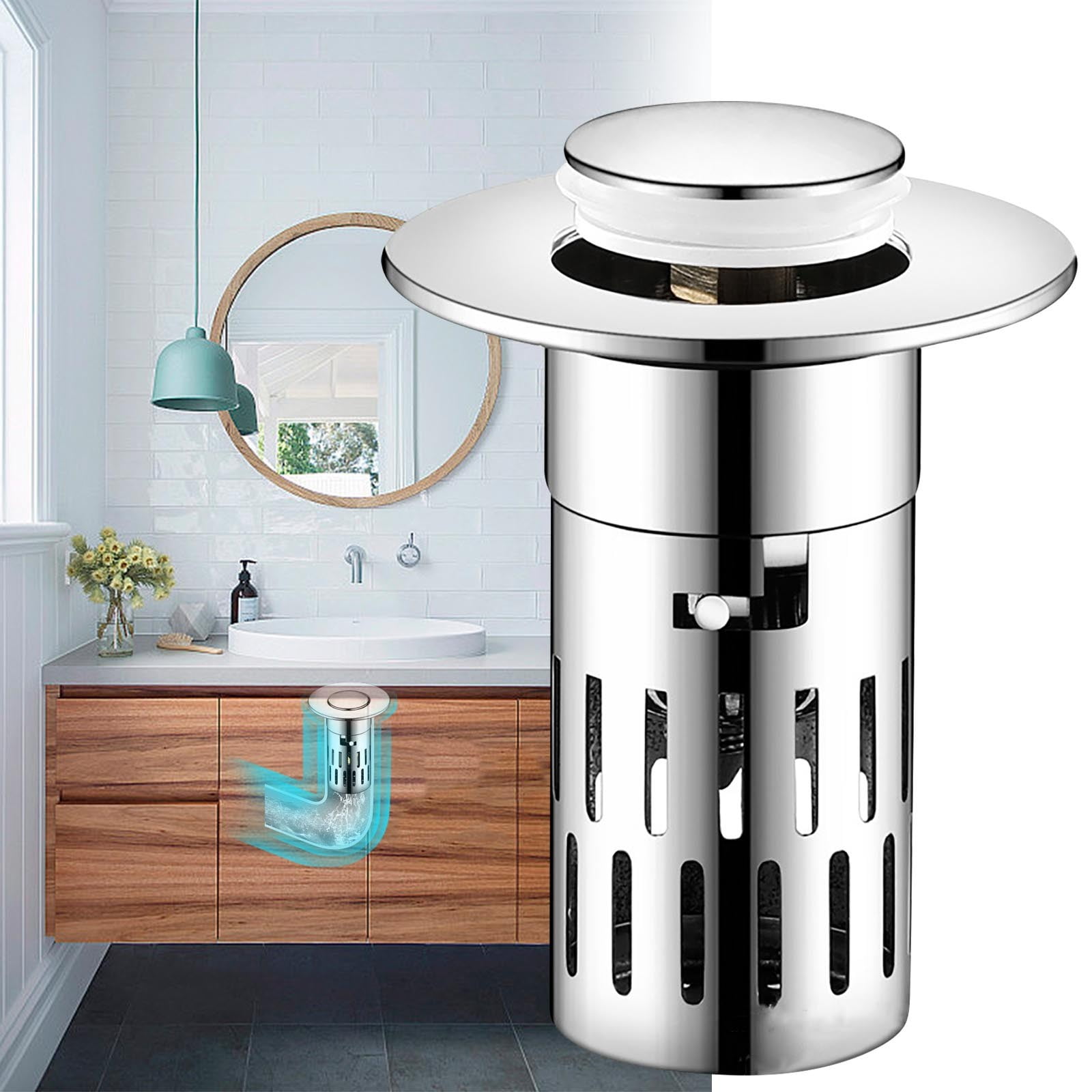Small Washbasin Bounce Core Sink Plug - 30mm+ Aperture, Stainless Steel ...