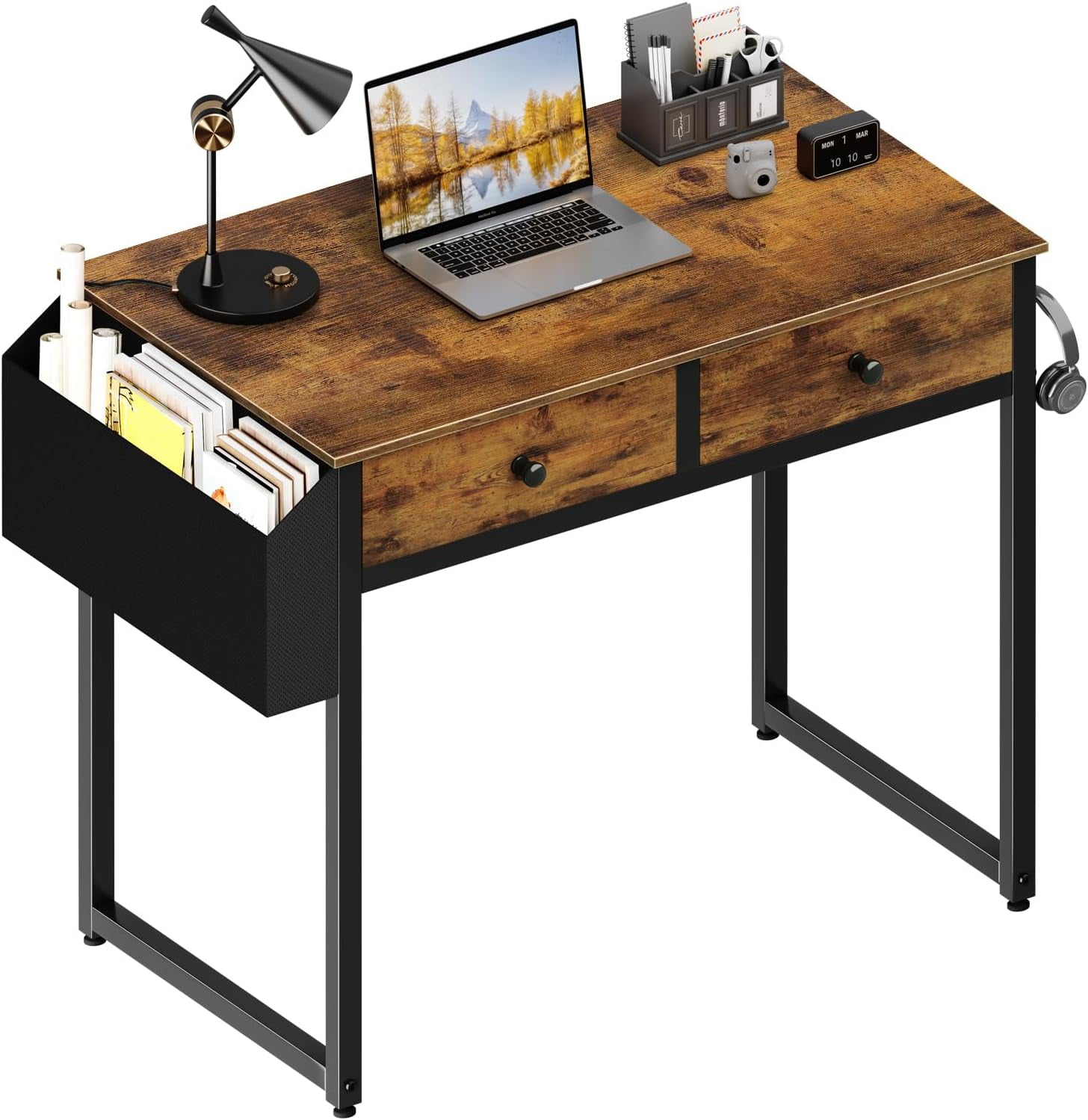 Small White Desk with Drawers - for Bedroom, 32 Inch Home Office ...