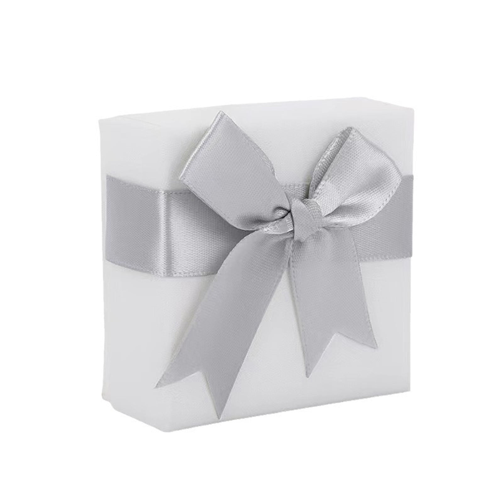 Small White Jewelry Gift Box with Gray Bow for Earrings Rings Necklaces ...