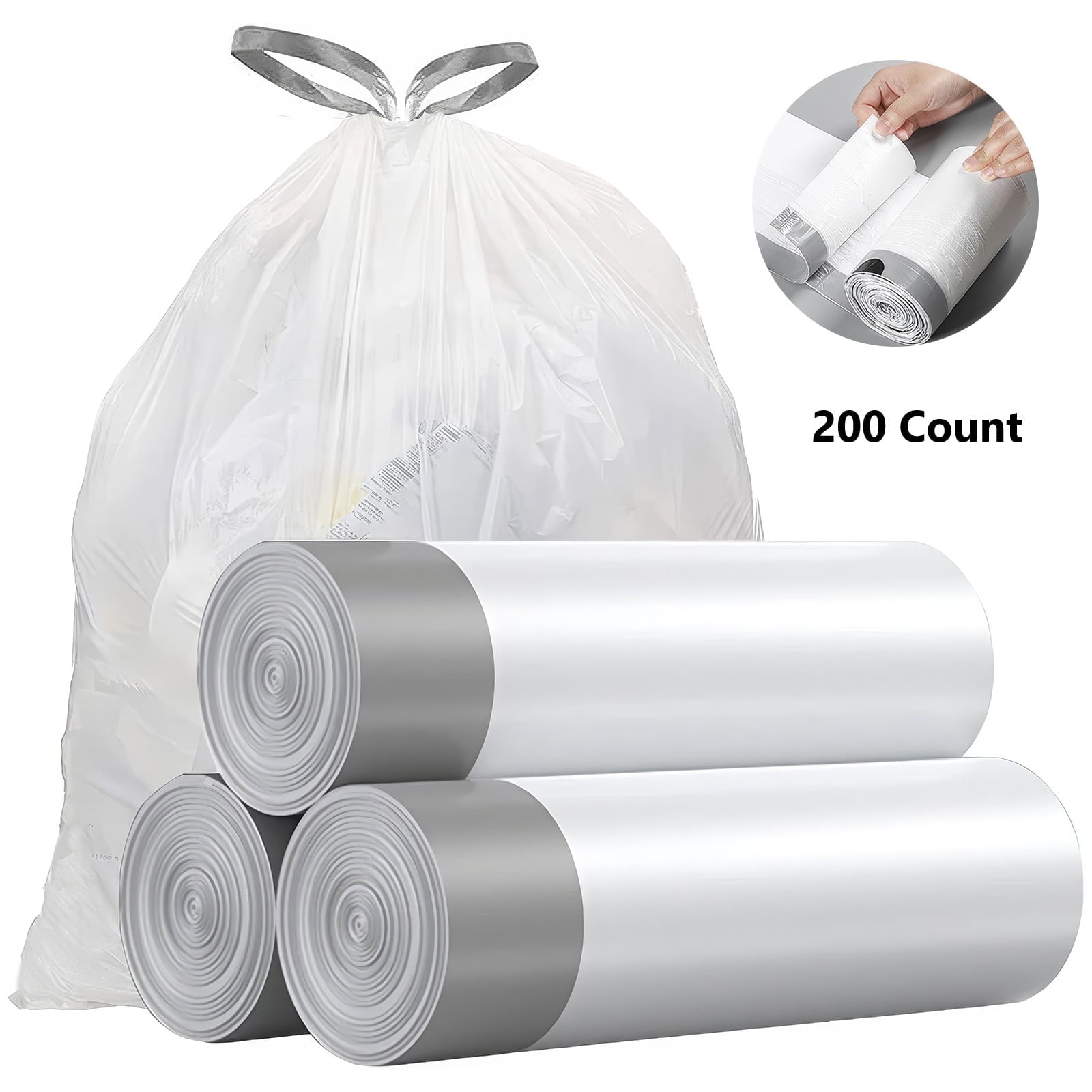 Small White Trash Bags, 4 Gallon Tear-Free Drawstring Trash Bag ...