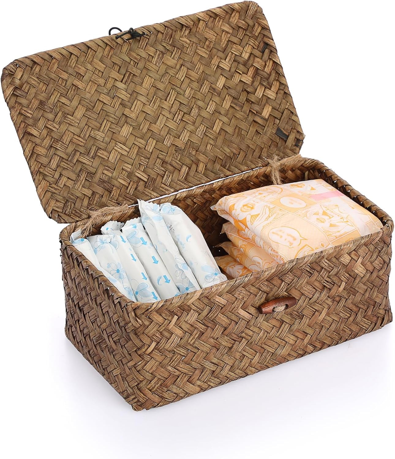 Small Wicker Basket with Lid Rectangle Woven Baskets for Toiletries ...