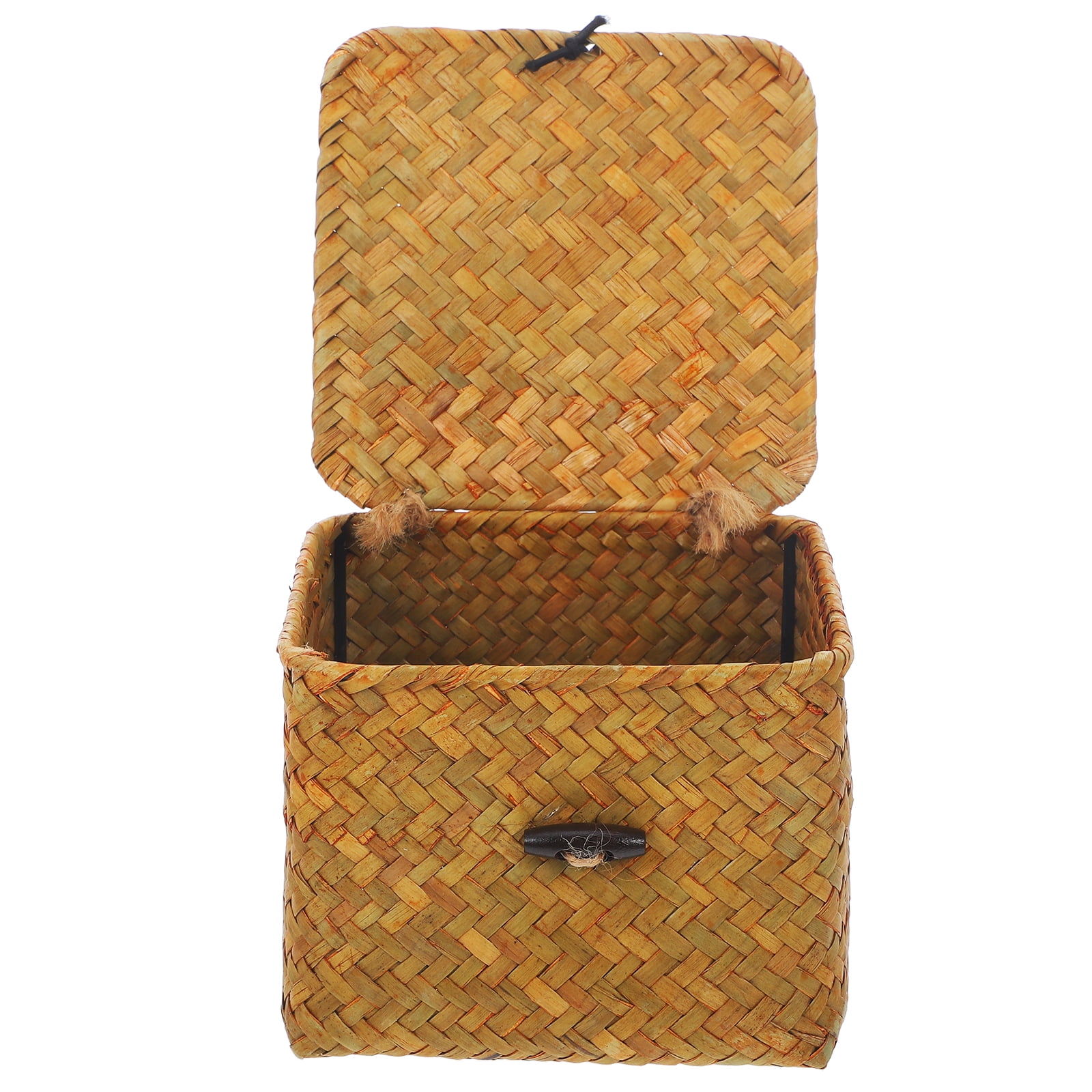 Small Wicker Basket with Lid Cube Tea Box Storage Holder 13x13cm Orange ...