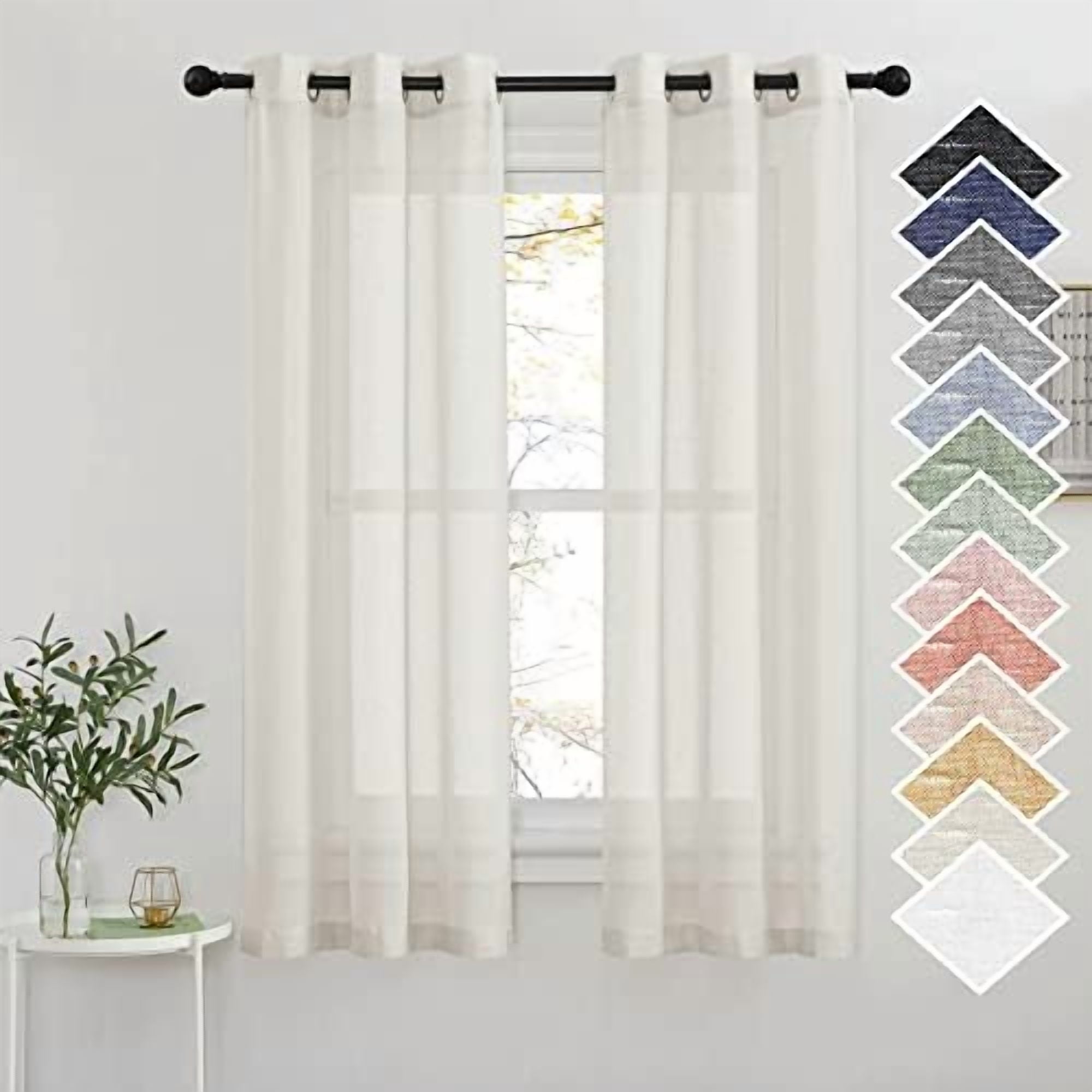 Small Window Curtains Semi Sheer Linen Burlap Drapes, Grommet Top ...