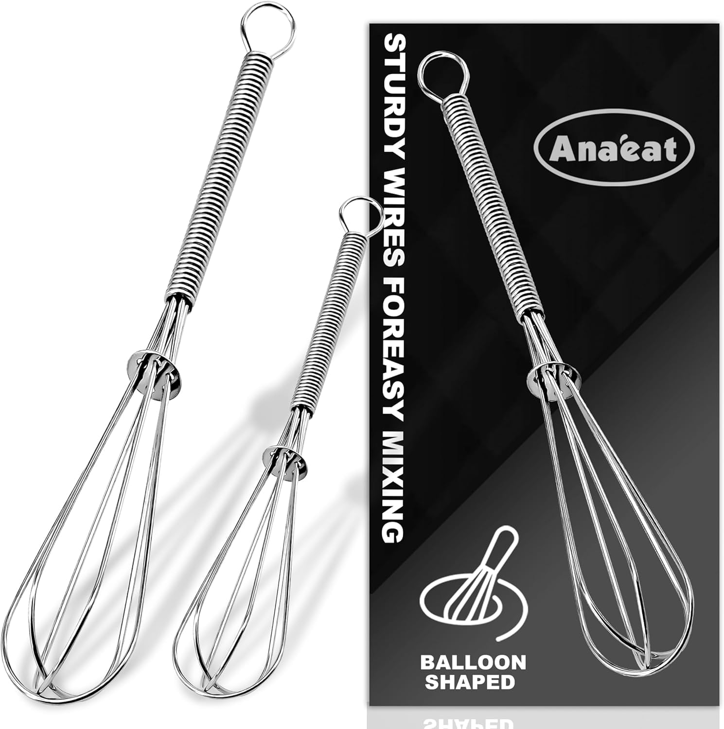 Small Wire Whisk Set of 2, Portable Stainless Steel Kitchen Tiny Whisk ...