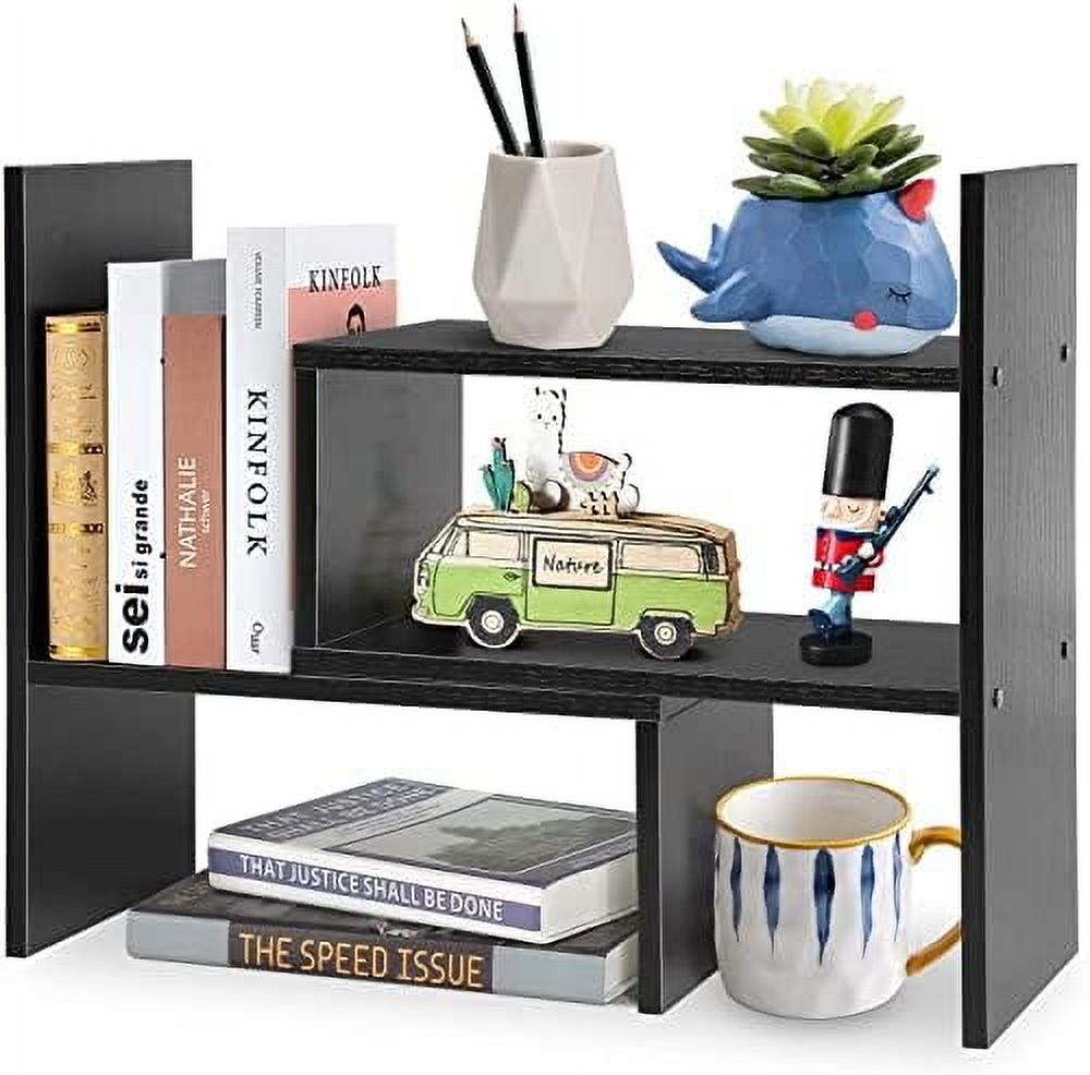 Small Wood Adjustable Desktop Bookshelf, Expandable Desktop Storage ...