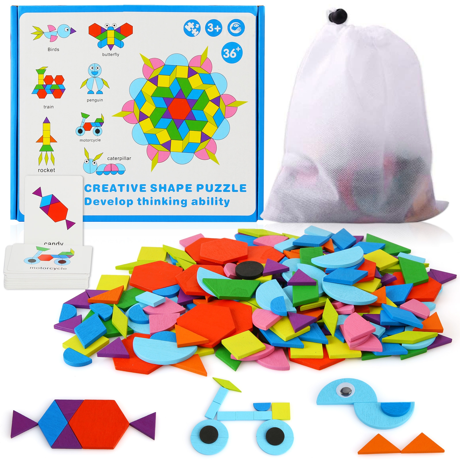Small Wooden Blocks for Toddlers 1-3, 210 Pcs Montessori Wooden Blocks ...