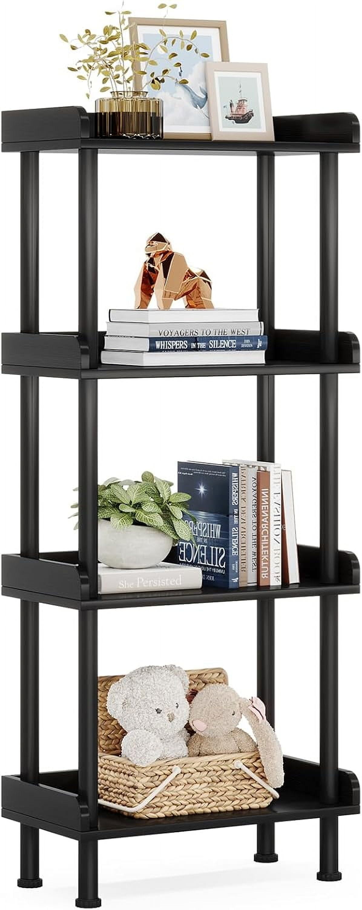 Small Wooden Bookcase, 4-Tier Black Rustic Etagere Bookshelf for Living ...