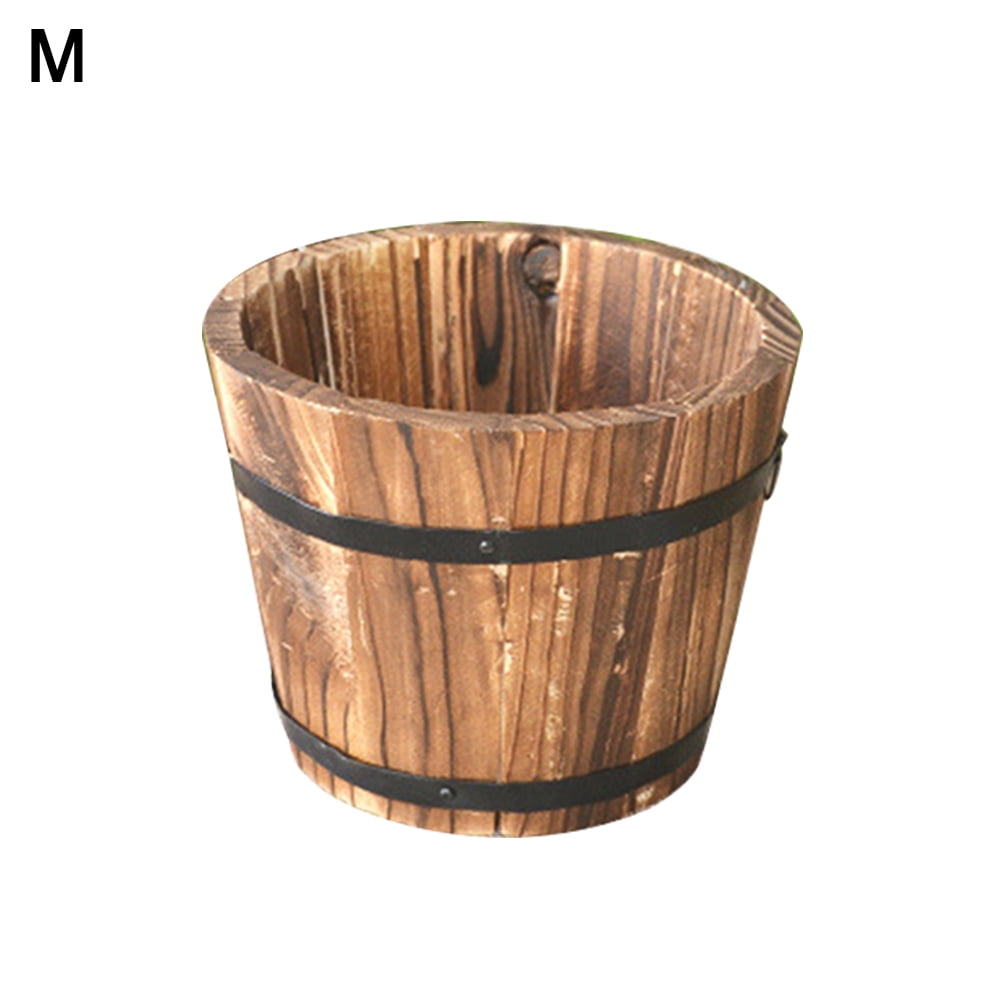 Small Wooden Bucket Barrel Planters – Rustic Flower Planters Pots Boxes ...