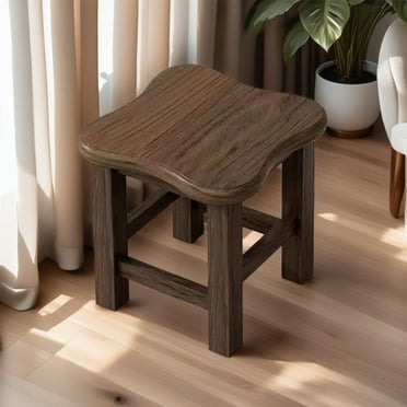 eHemco Solid Hardwood Wooden Step Stool with Wood Handle for Adults and ...