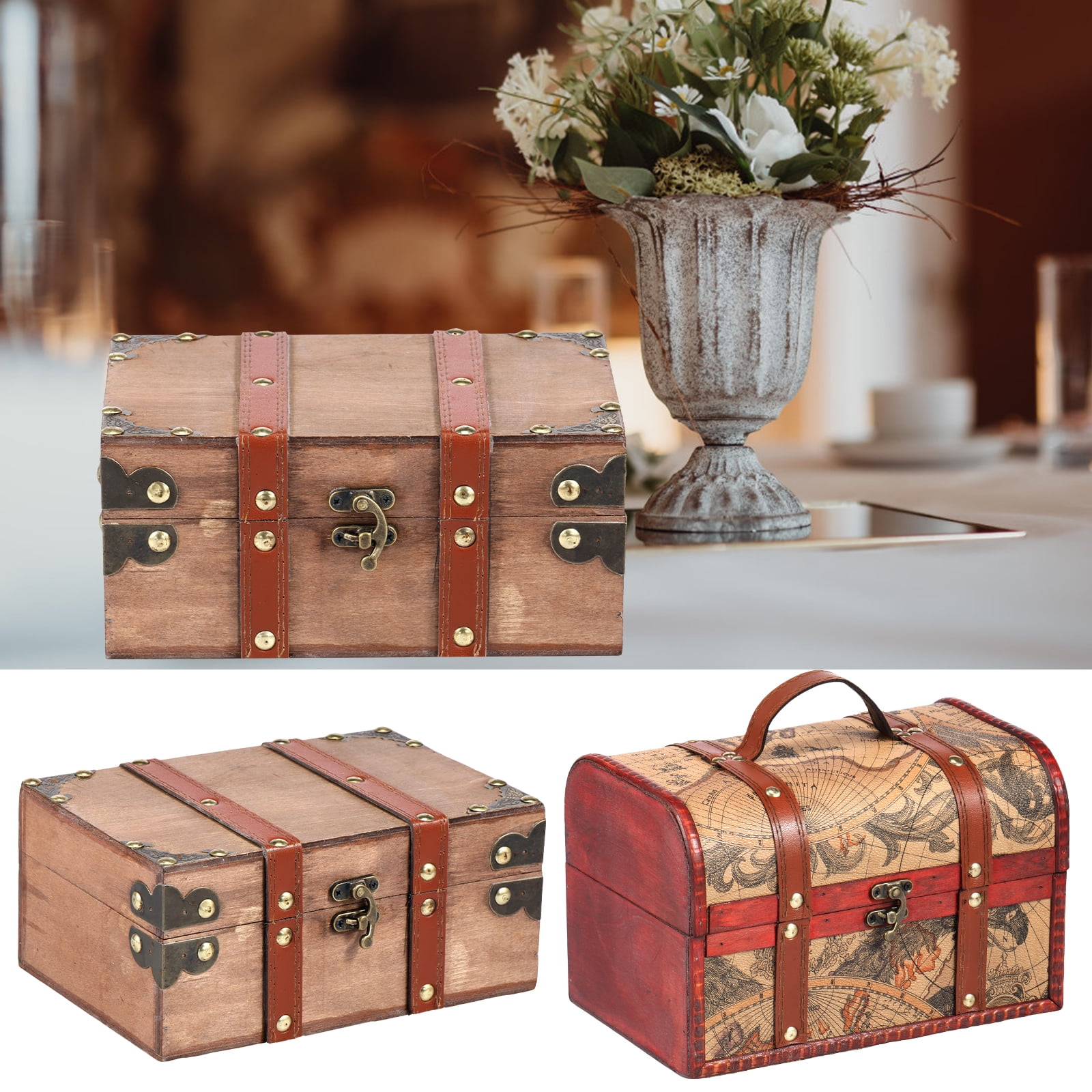 Small Wooden Storage Wooden Pirate Treasure Chest Boxes Decorative ...