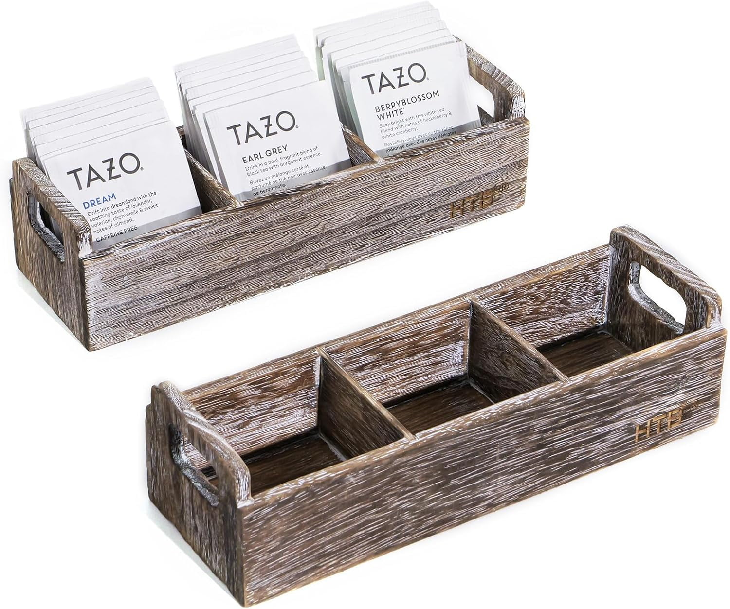 Small Wooden Tea Bag Box 2PCS, 3 Compartments Acacia Wood Tea Bag Chest ...