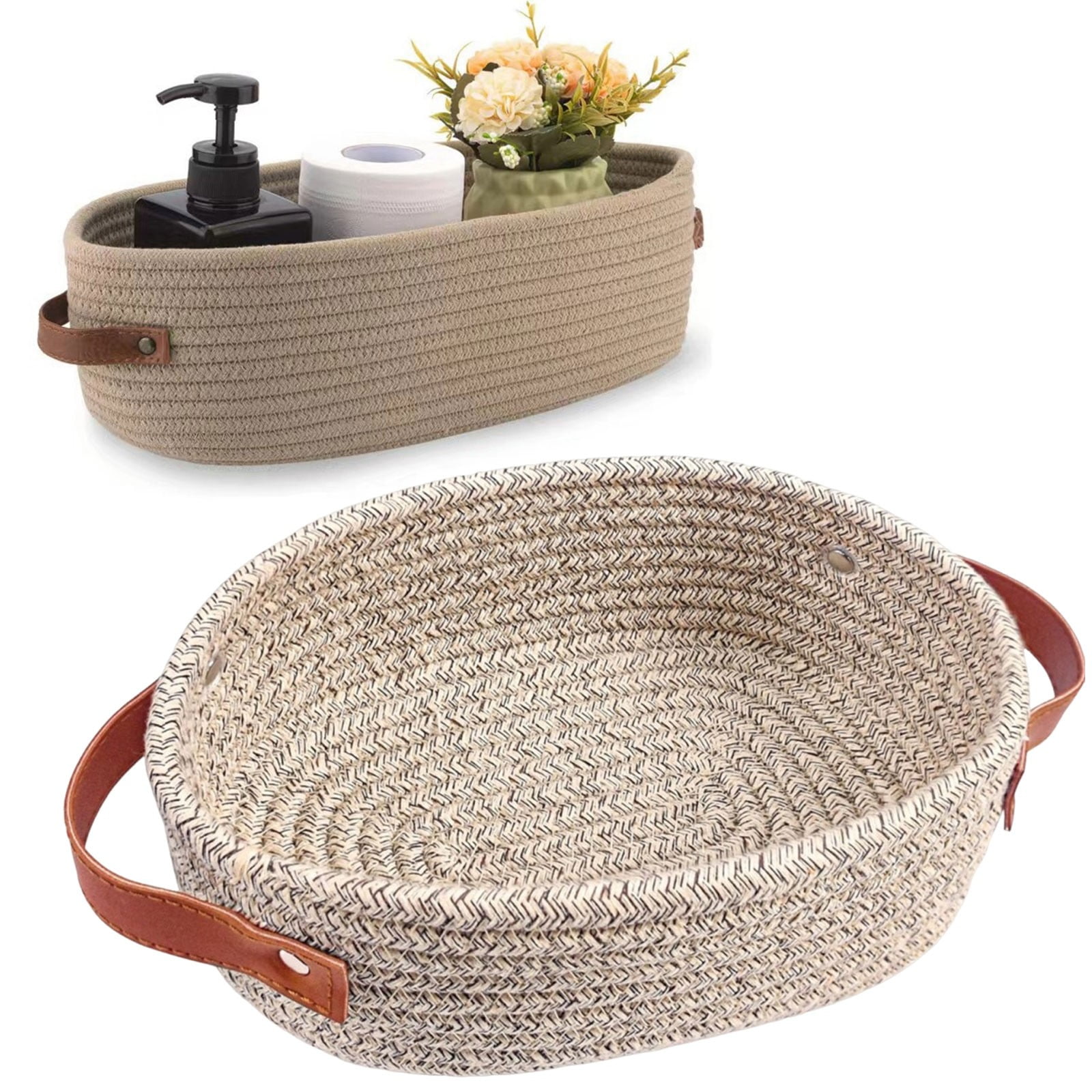 Small Woven Basket, Cute Oval Cotton Rope Gifts Basket with Handle ...