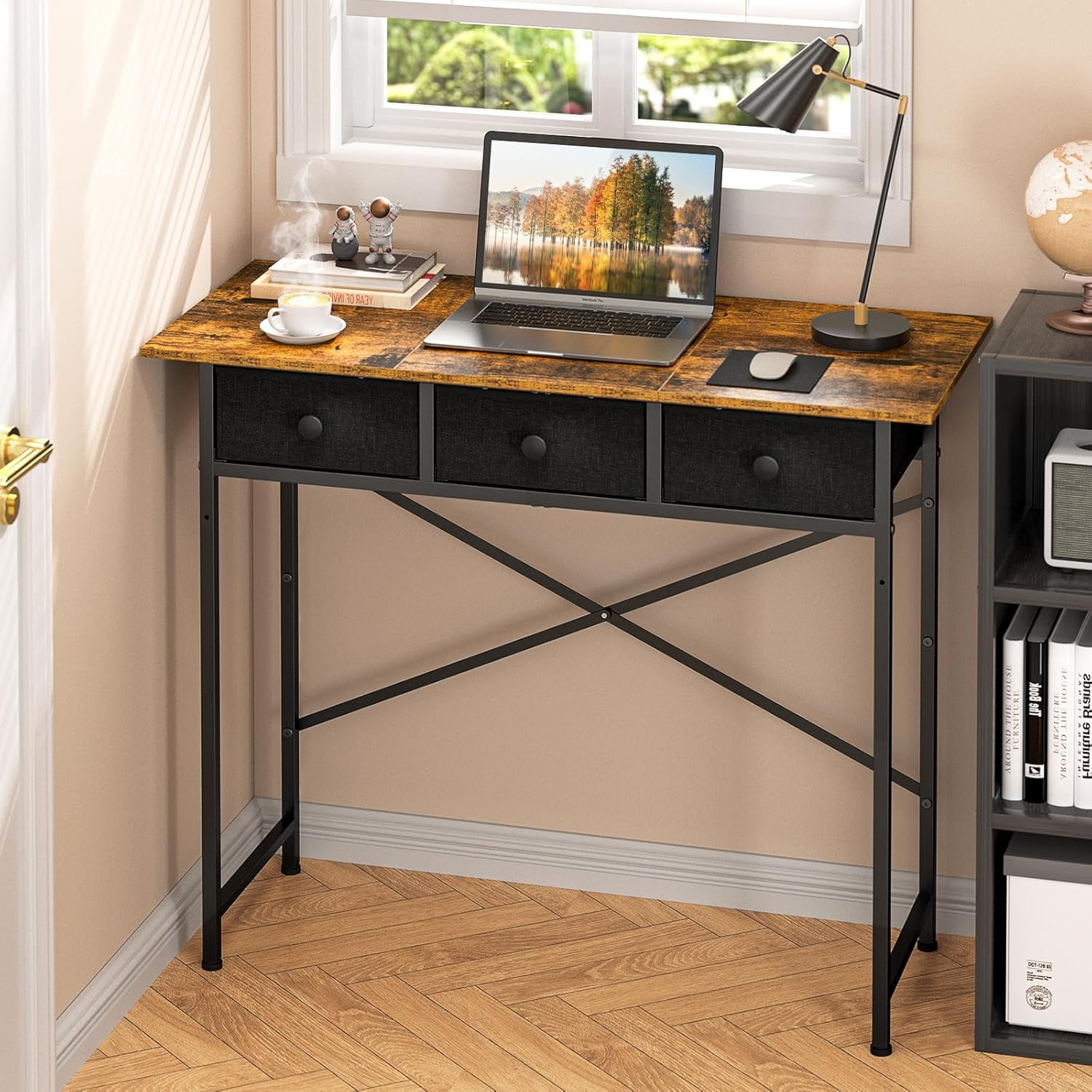 Small Writing Desk with 3 Drawers for Bedroom, 37.2 Inch Small Computer ...