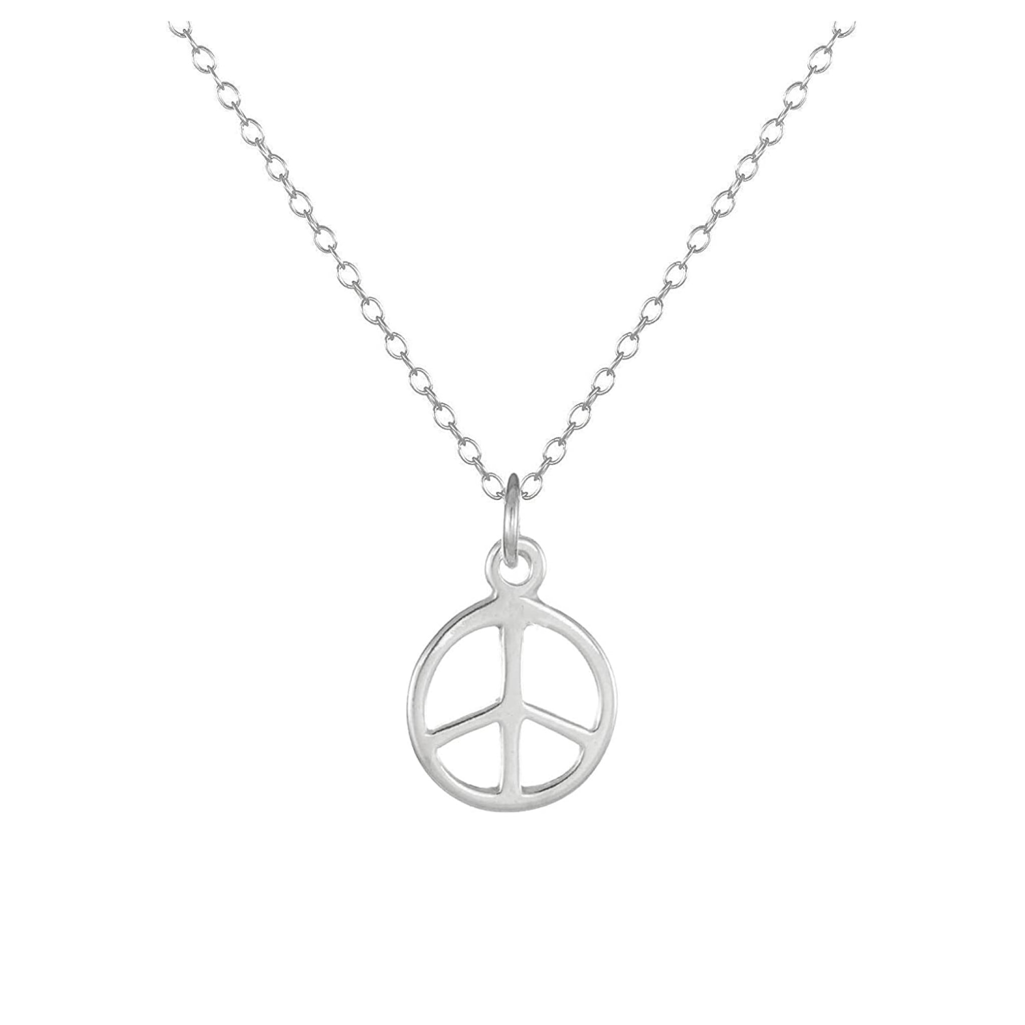 Small and Dainty Sterling Silver Peace Sign Necklace - 16 Inch ...
