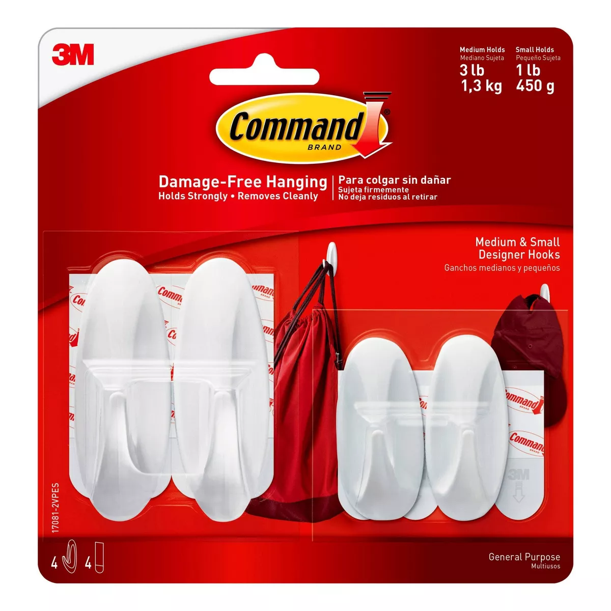 Small and Medium Hook Value Pack: Heavy Duty Adhesive Wall Hooks, 3 lb ...