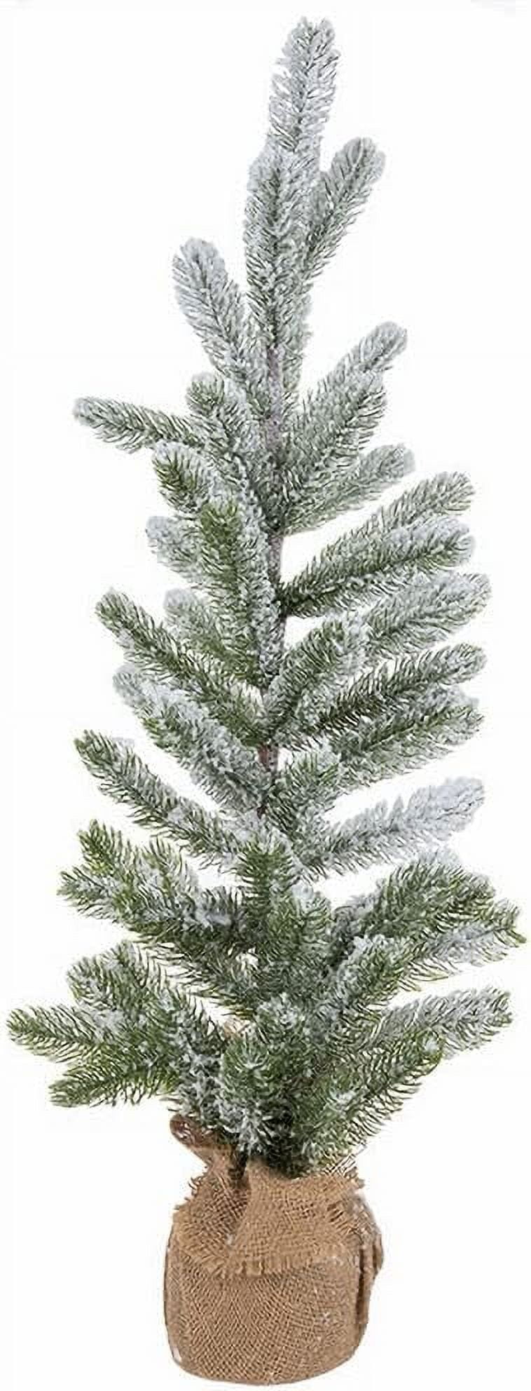 Small and Mini Artificial Christmas Trees (32in Flocked Pine w Burlap ...