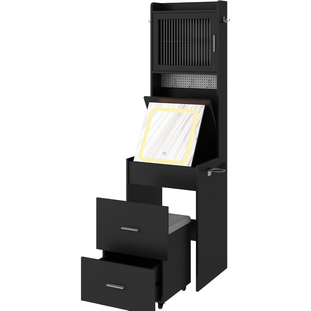 Small black dressing table set, flip dressing table LED mirror and ...