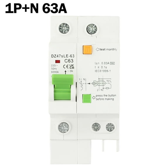 Small Circuit Breaker Air Switch 1P+N 63A Ac230V Leakage Protection ...