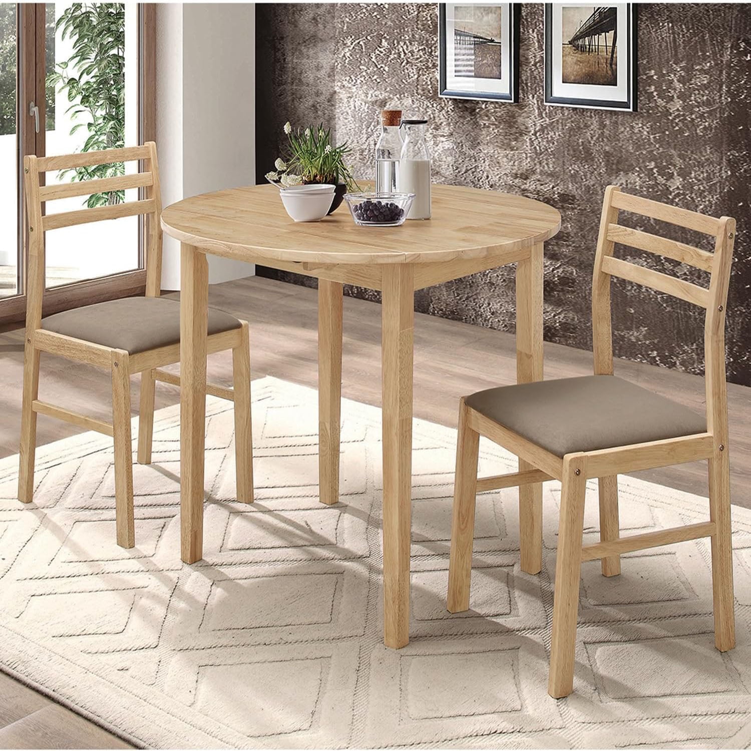 Small dining table for 2,Coaster Home Furnishings 3-Piece Round Wood ...