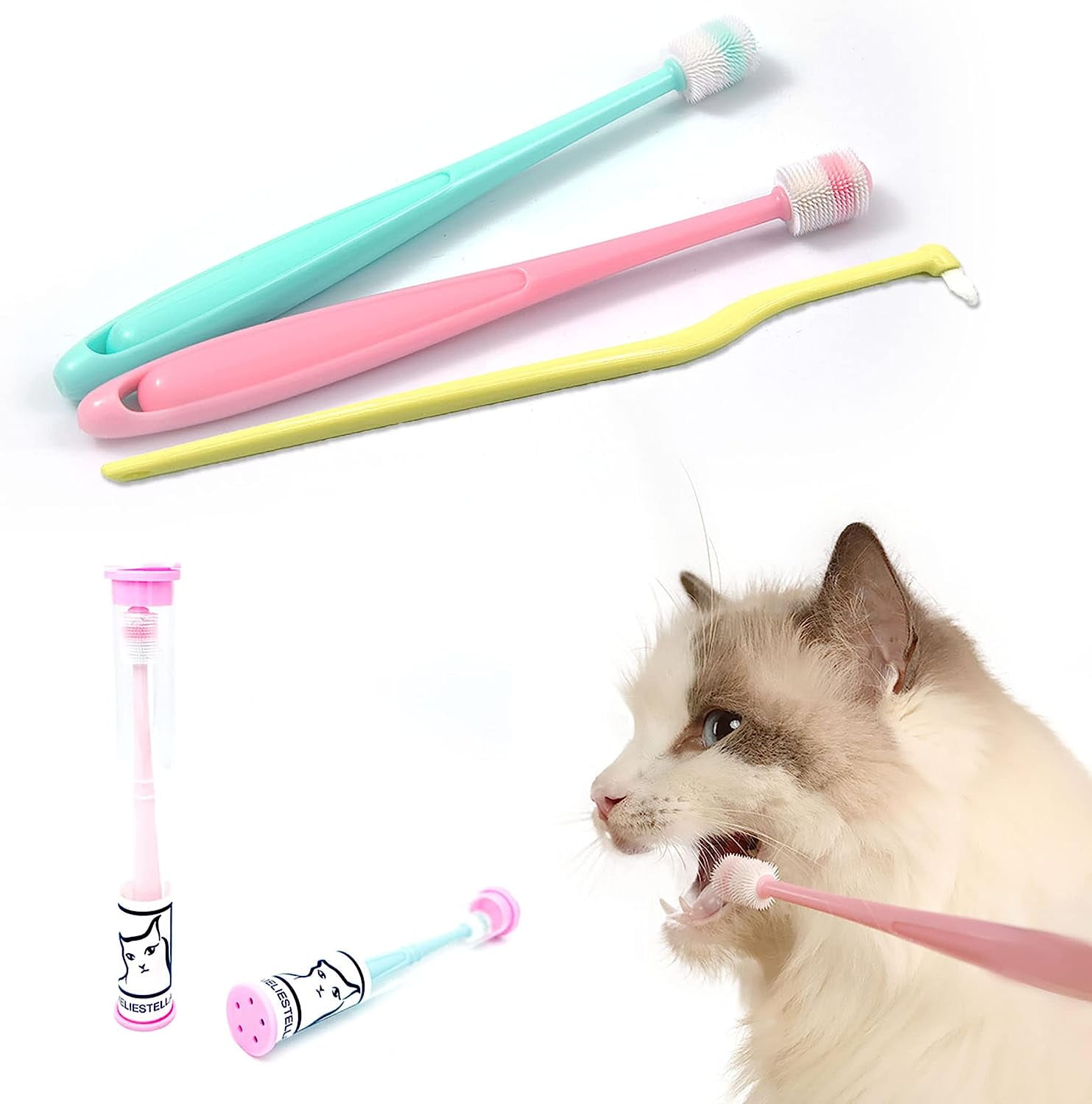 Small dog & Cat Toothbrush 360 Degree Soft Silicone, Cat Dental Care ...