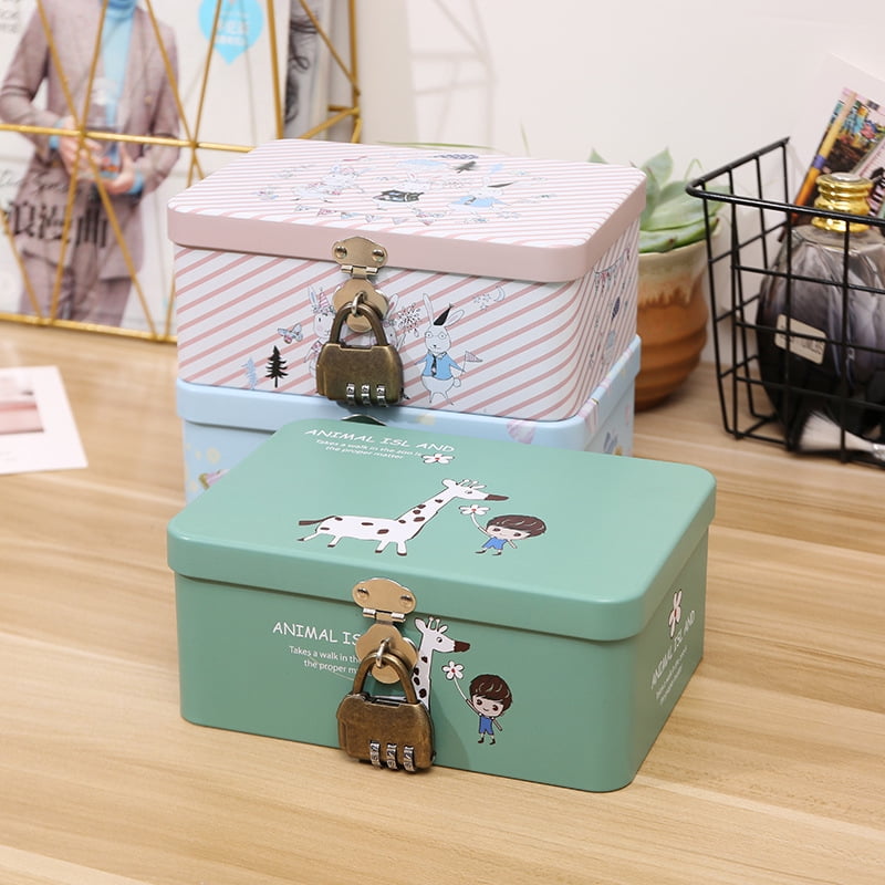 Small fresh storage box iron box cute password lock box desktop change ...